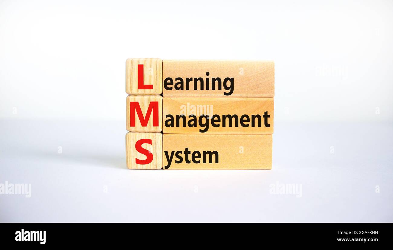 LMS, learning management system symbol. Wooden blocks with words 'LMS ...