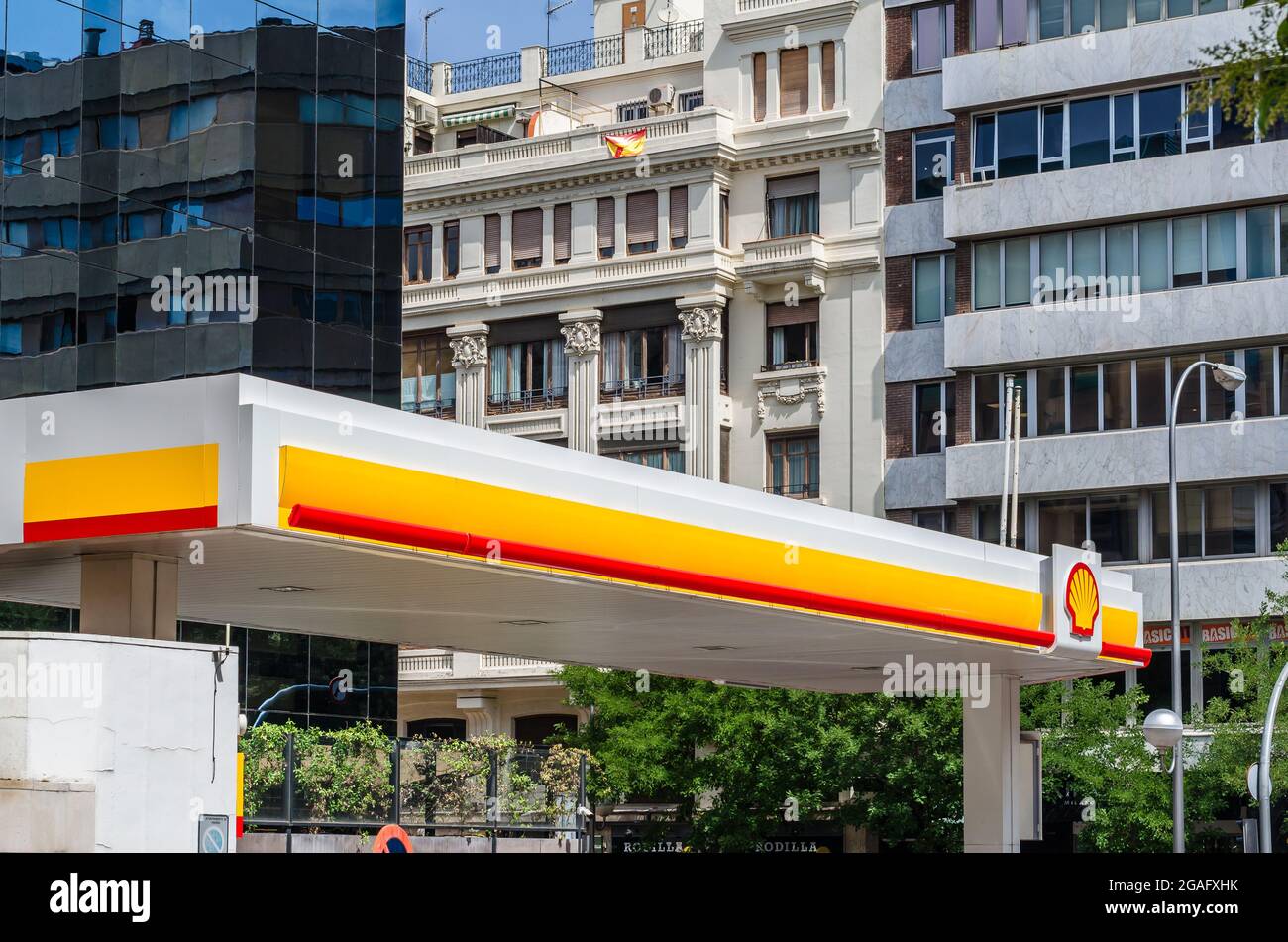 MADRID, SPAIN – JULY 23, 2021: View of a Shell gas station in Madrid ...