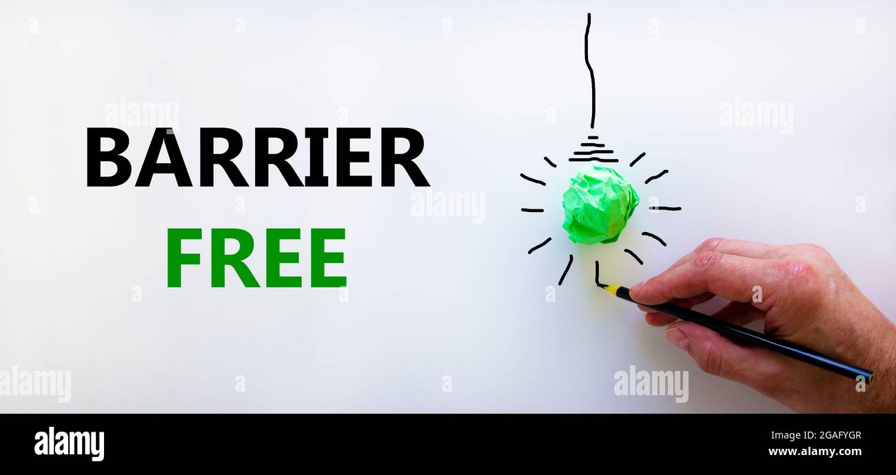 Barrier free symbol. Businessman writing words 'Barrier free', isolated ...