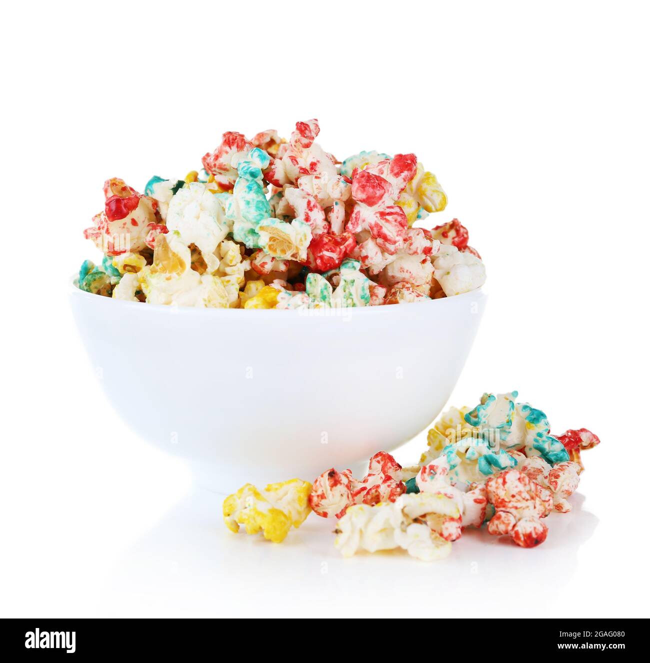 Sweet colourful popcorn isolated on white background Stock Photo - Alamy