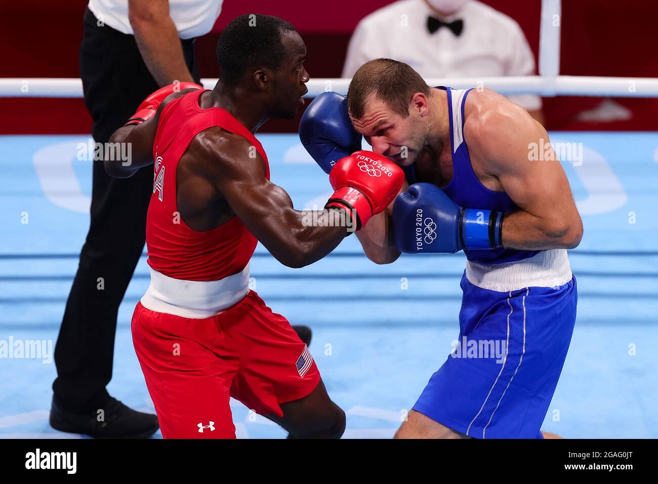 Tokyo, Japan, 26 July, 2021. Troy Isley of USA throws a punch during ...