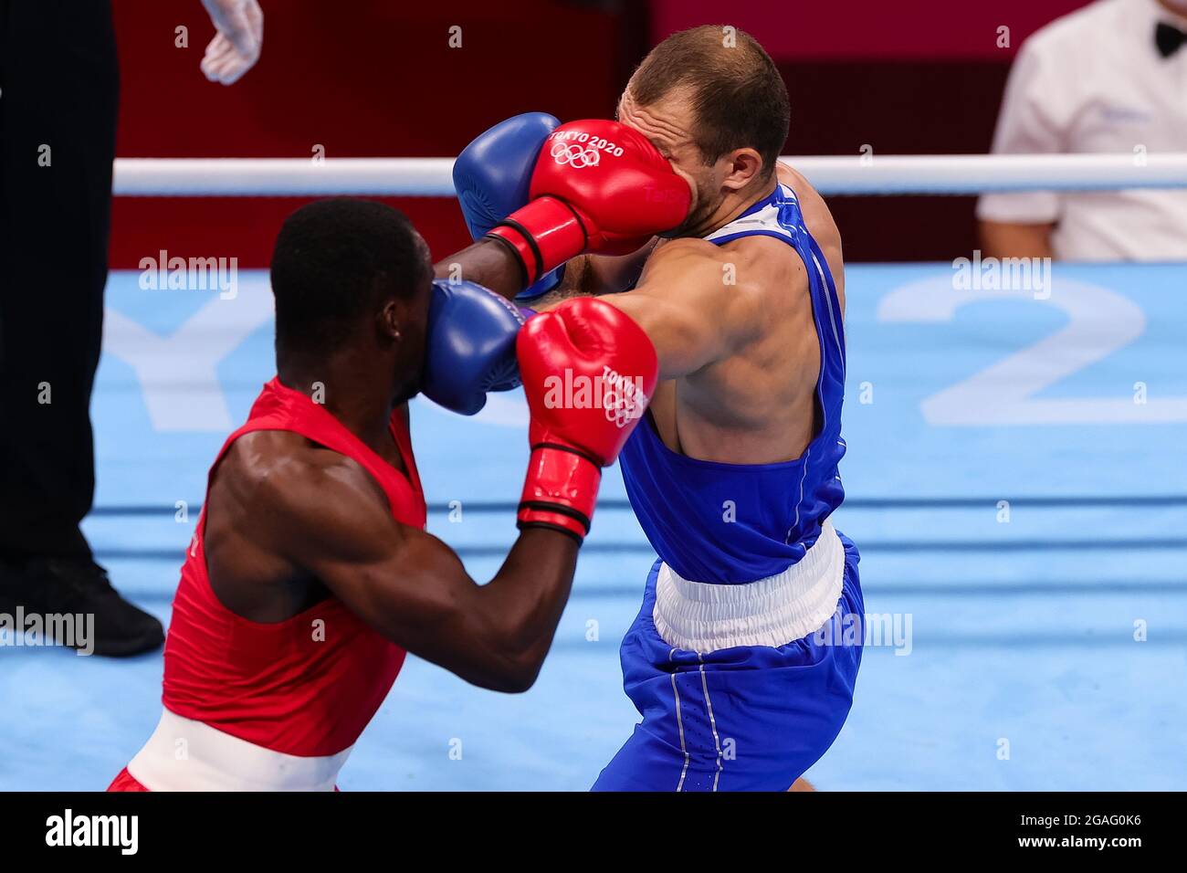 Tokyo, Japan, 26 July, 2021. Troy Isley of USA throws a punch during ...