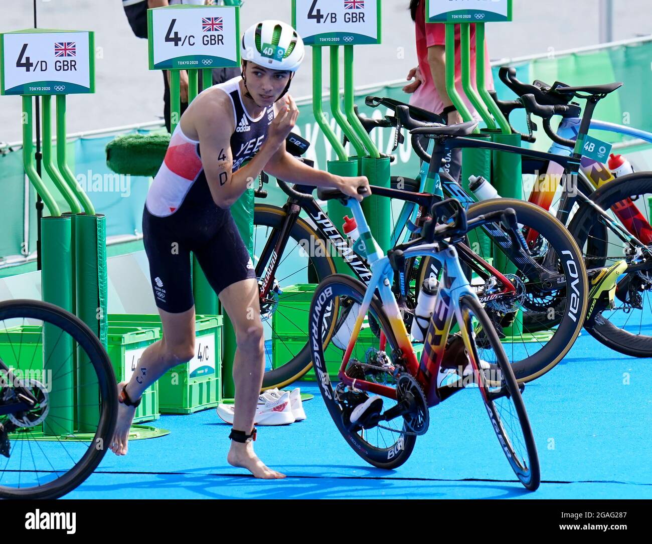 Great Britain's Alex Yee collects his bike during the Triathlon Mixed ...