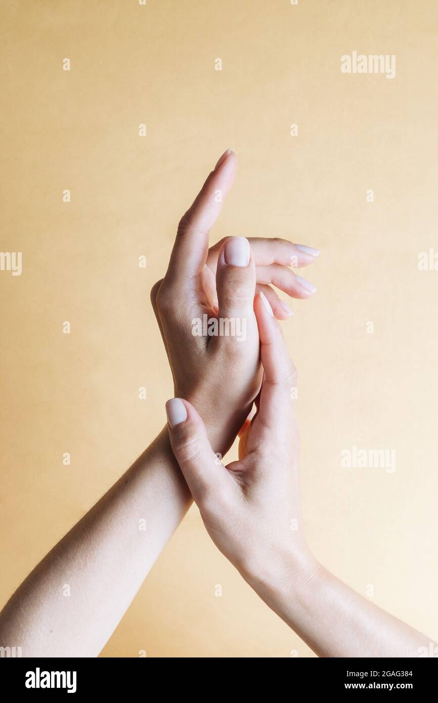 Beautiful Woman Hands. Beauty Female hands with french manicure and ...