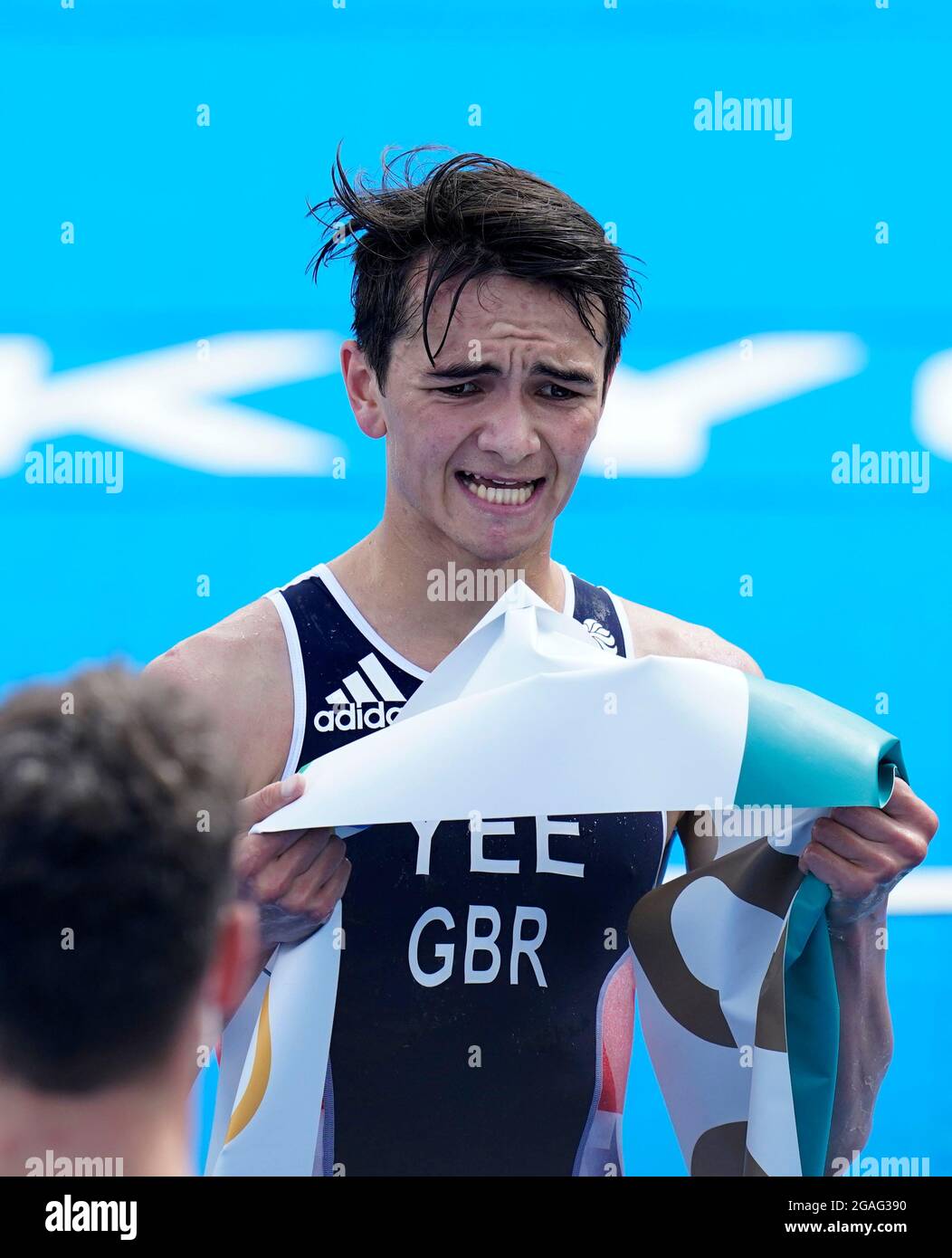 Great Britain's Alex Yee crosses the finish line in the Triathlon Mixed ...