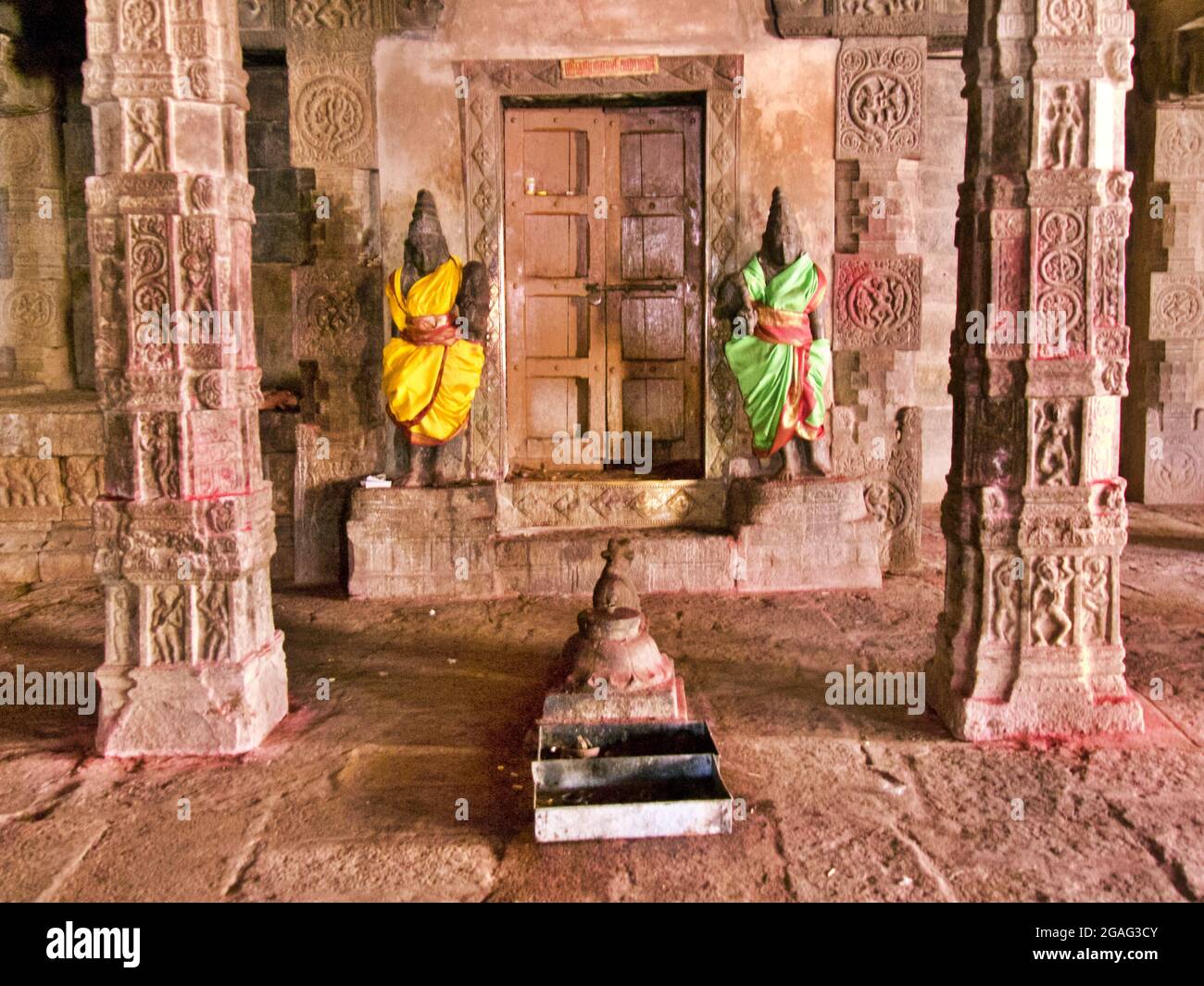 Shrine with two statues, Darasuram temple, Tamil Nadu, southern India ...