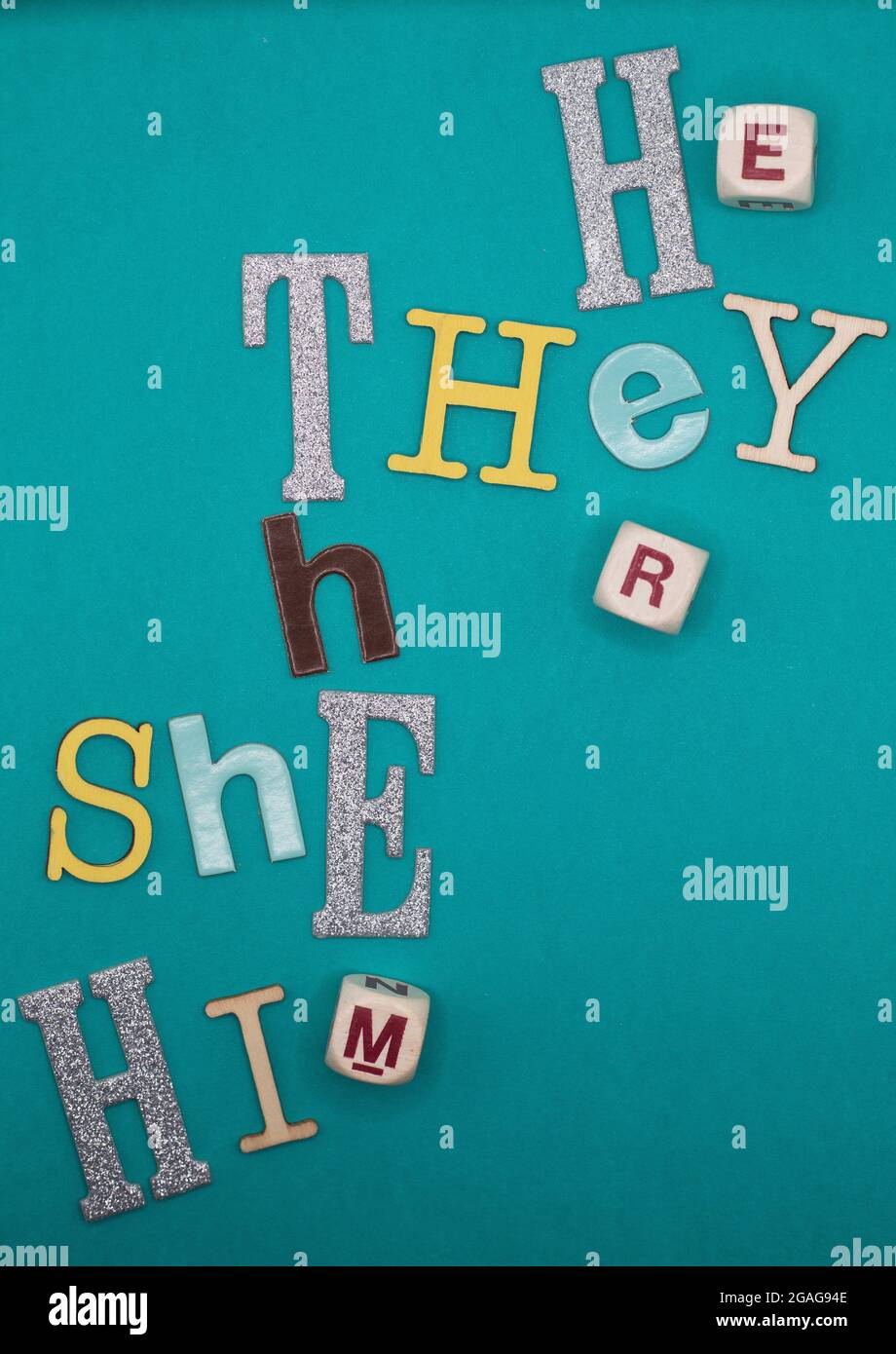 Flatlay depicting different pronouns using different styles of ...