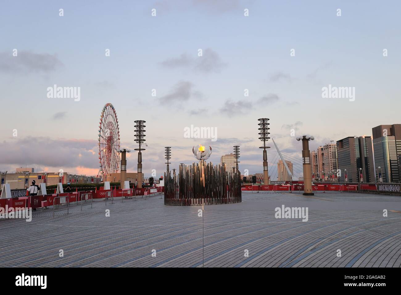 JULY 31, 2021 : A general view of the olympic cauldron at the Yume-no ...