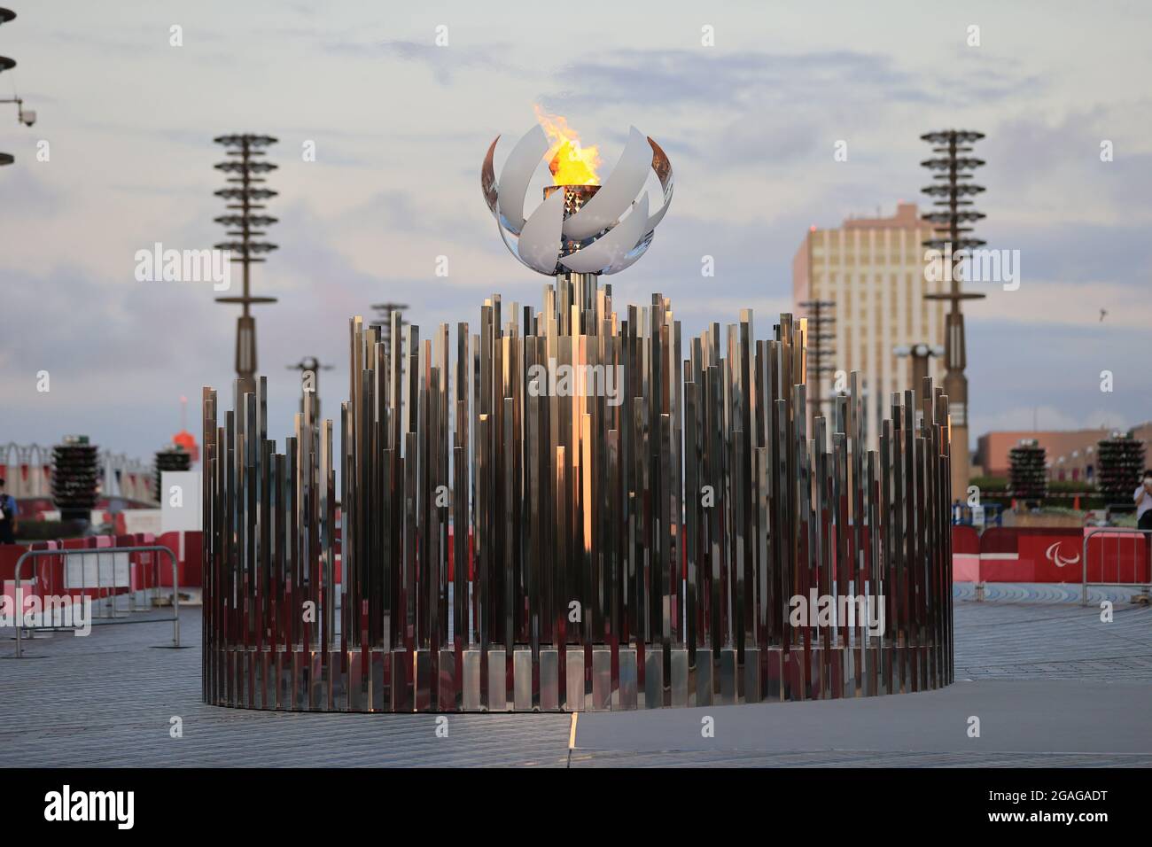 JULY 31, 2021 : A general view of the olympic cauldron at the Yume-no ...