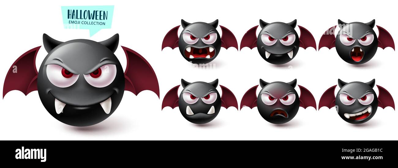Smileys halloween emoji vector set. Smiley emojis creepy bat character ...
