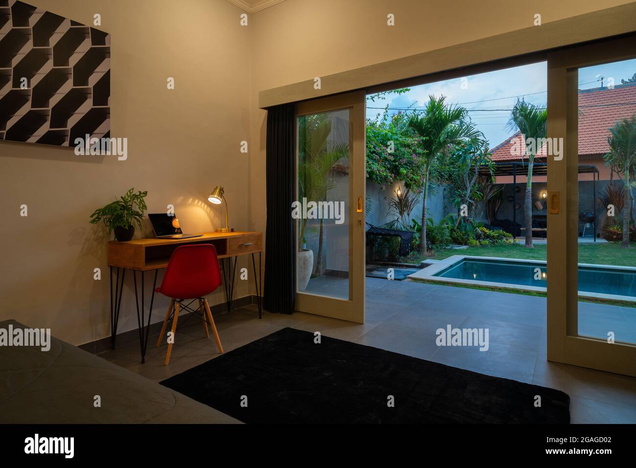 Interior design of bedroom in luxury and modern style pool villa ...