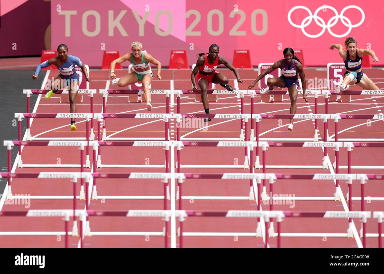 Ireland's Sarah Lavin (second left) in the Women's 100m Hurdles Heat 2 ...