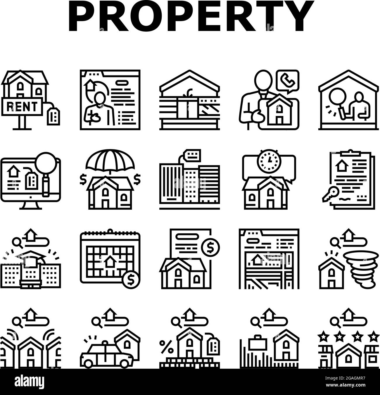 Property Rental Agency Collection Icons Set Vector Stock Vector Image ...