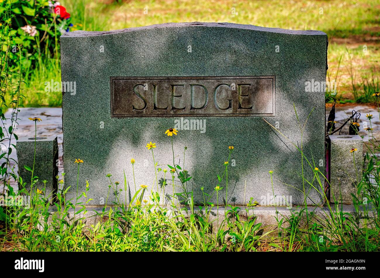 A headstone stands in Blakeley Cemetery in Historic Blakeley State Park ...