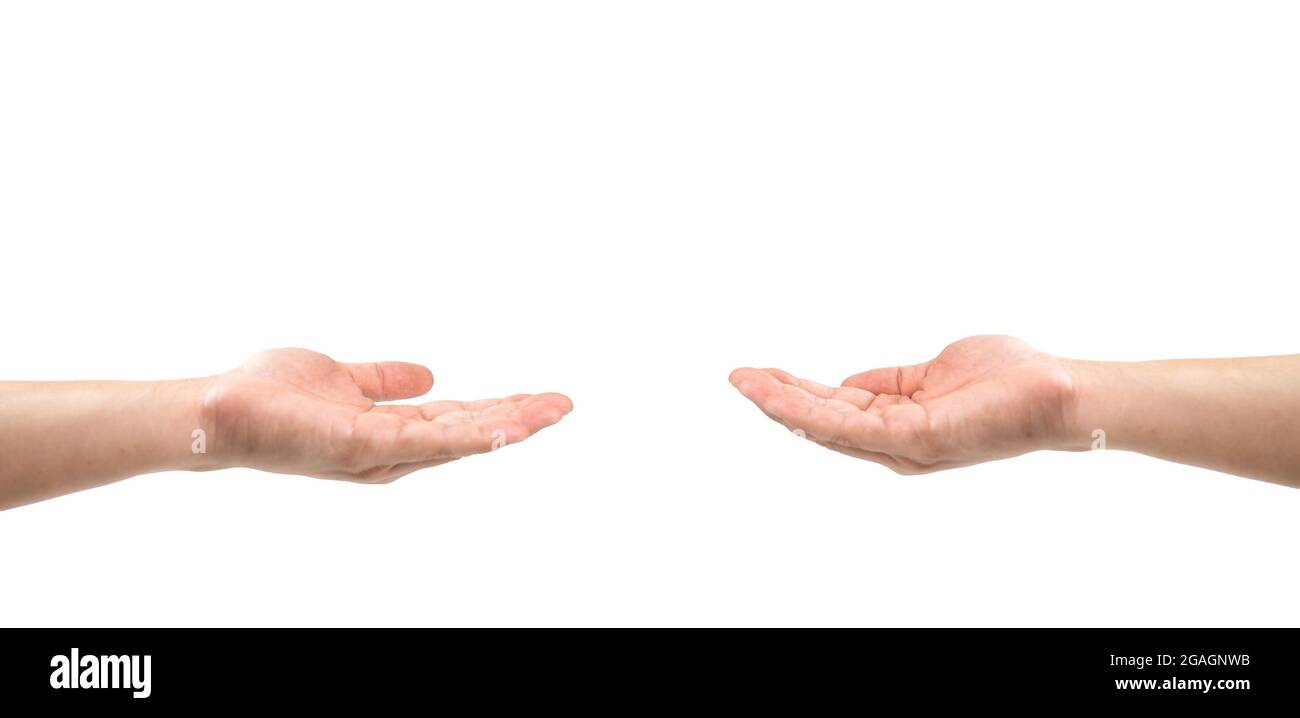 2 Asian hands open the palm of the hand for share and get, give and ...