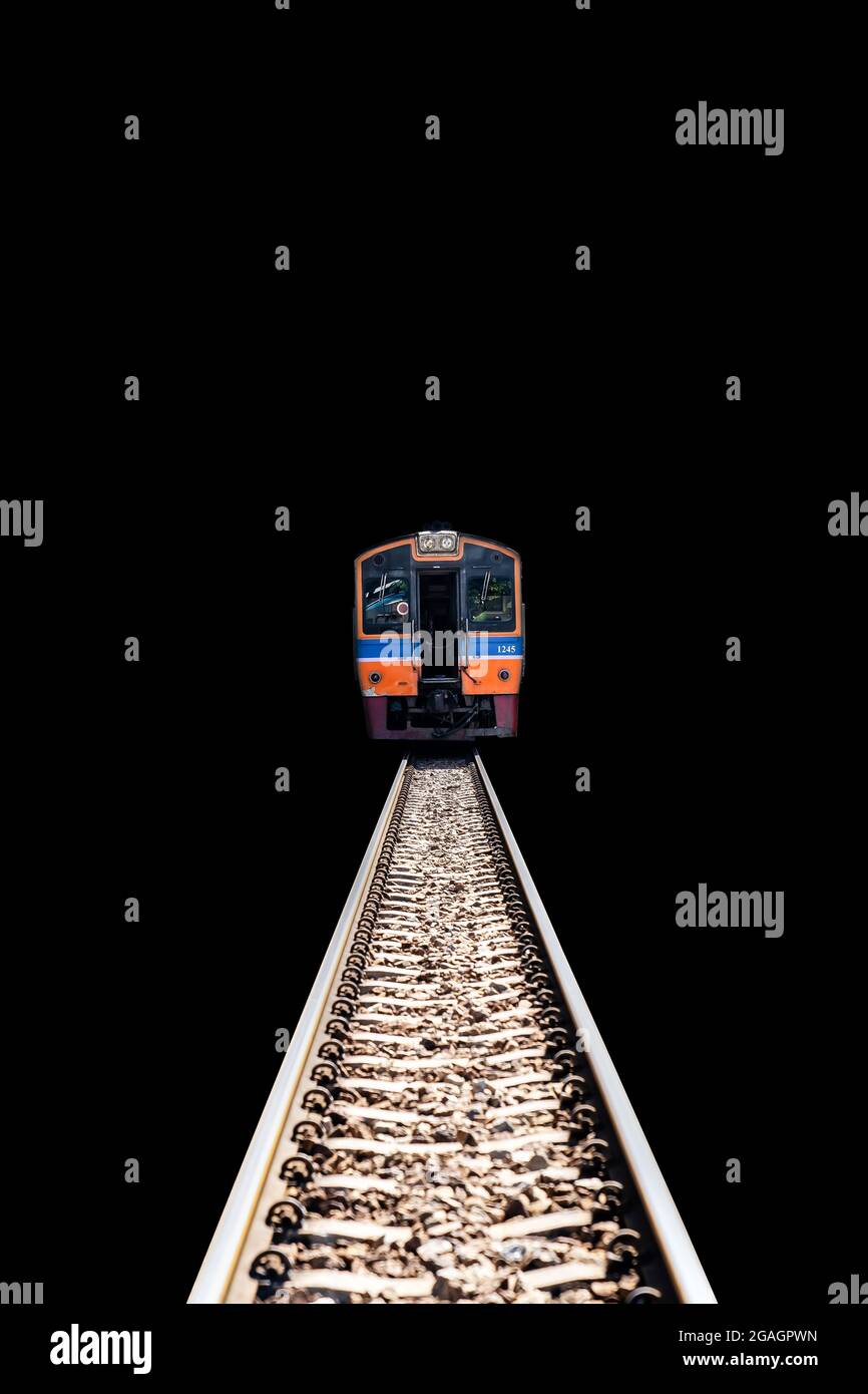 The Thai vintage Train on the Railway with Black background. Clipping ...