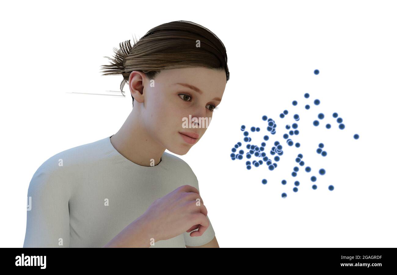 3d render of woman coughing as airborne virus Stock Photo - Alamy