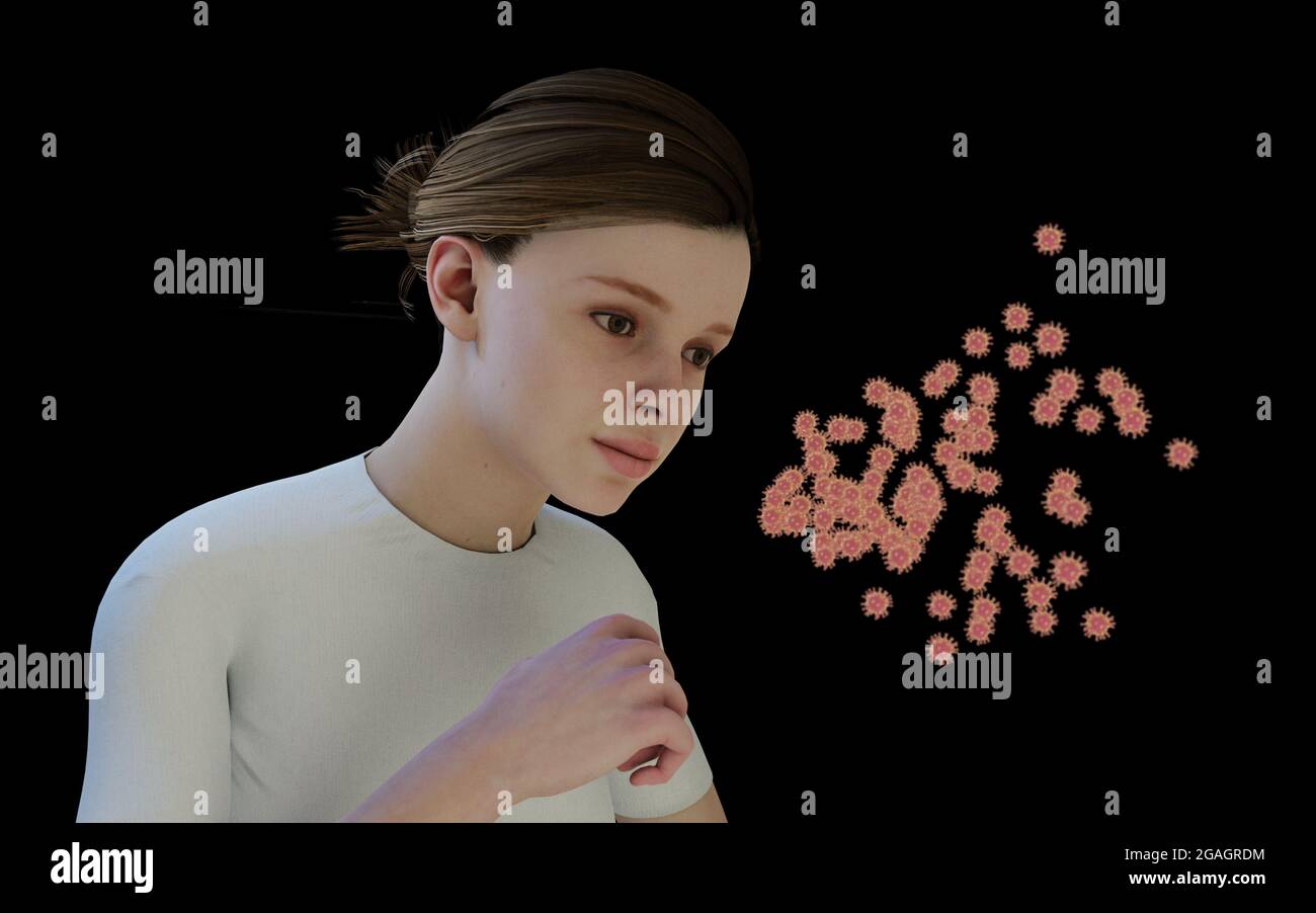 3d render of woman coughing as airborne virus Stock Photo - Alamy