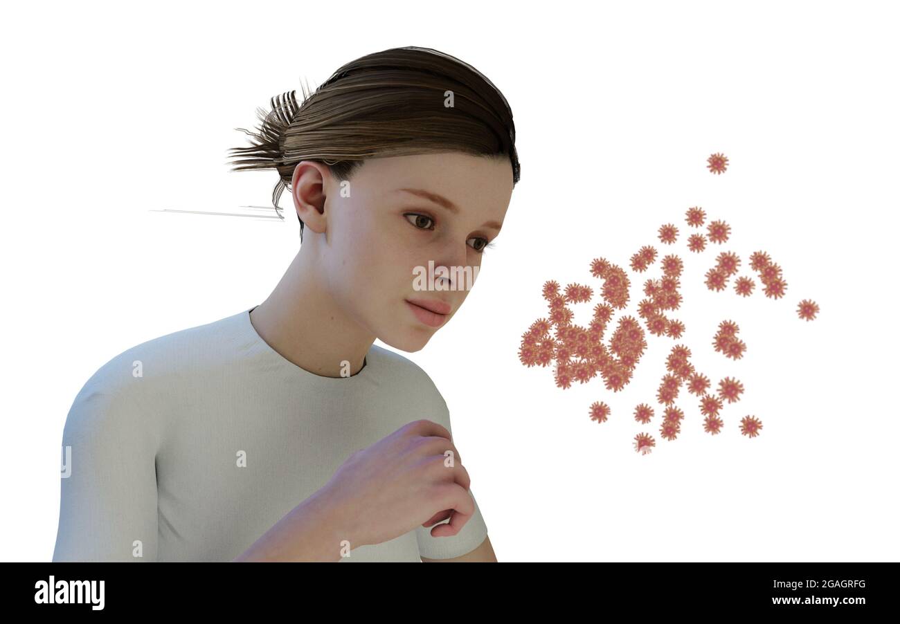 3d render of woman coughing as airborne virus Stock Photo - Alamy
