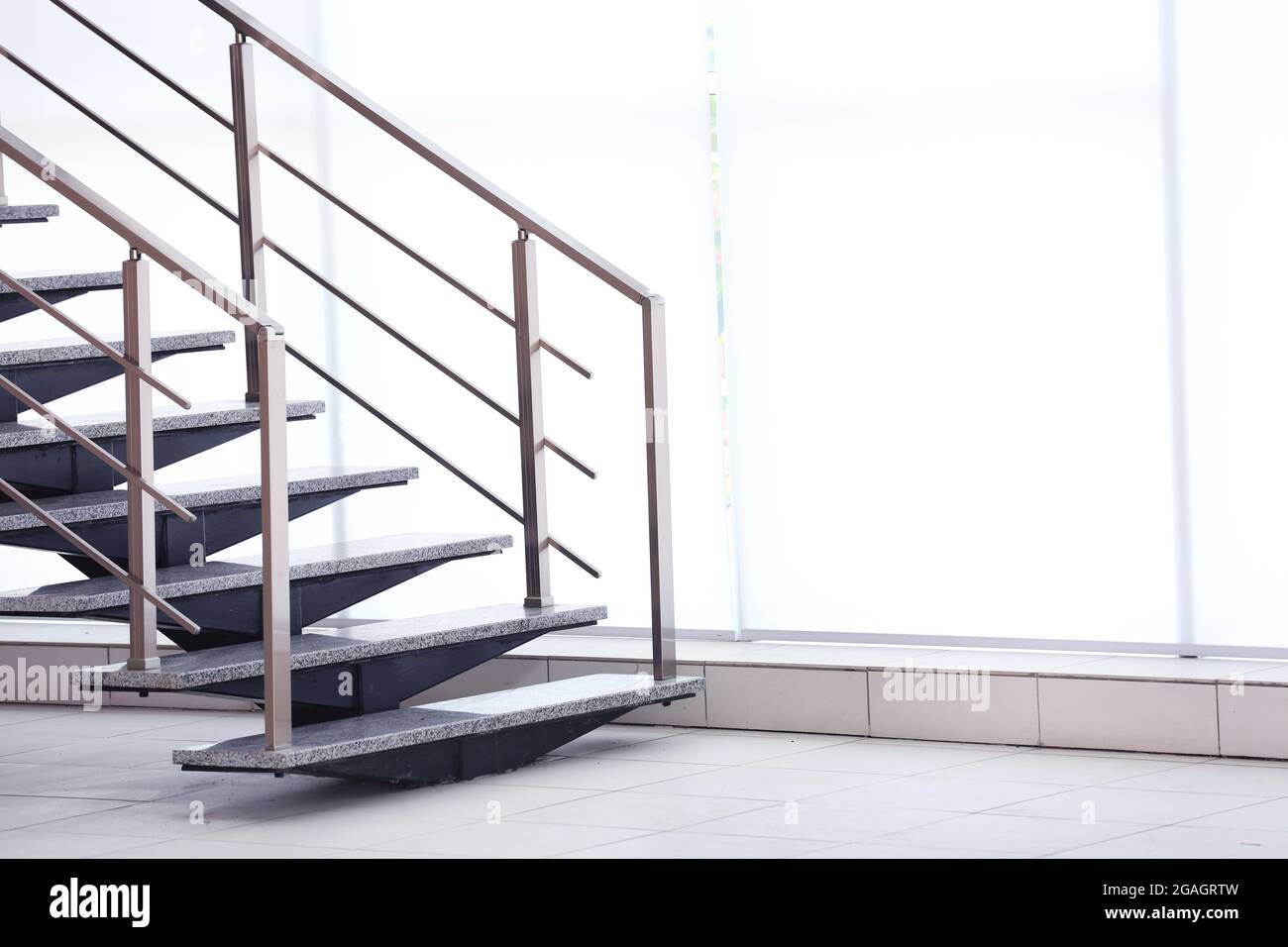 Stairs on big window background Stock Photo - Alamy
