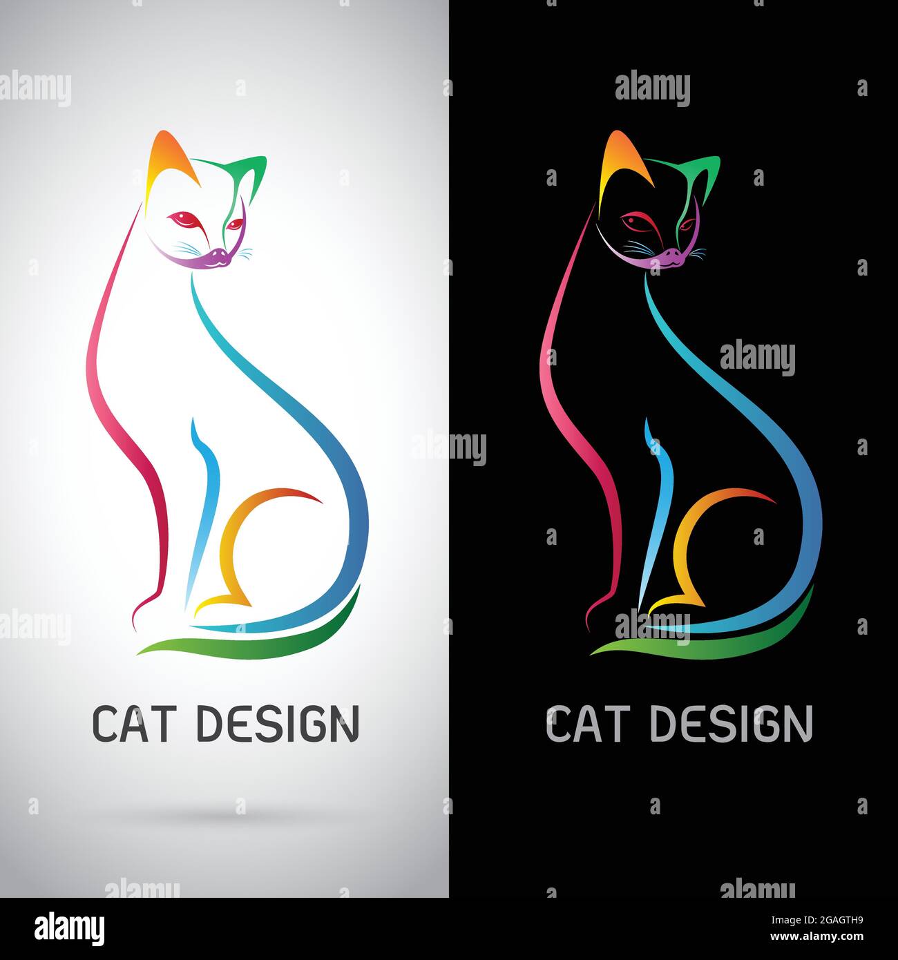Vector image of an cat design on white background and black background ...