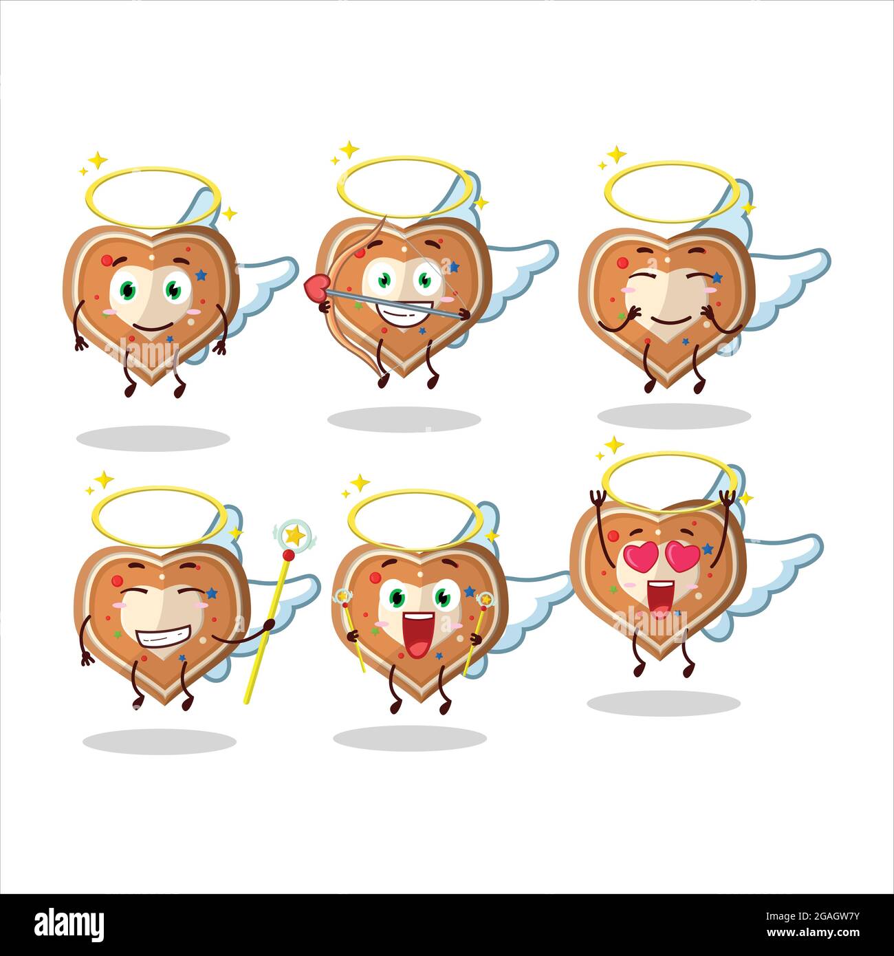 Gingerbread heart cartoon designs as a cute angel character. Vector ...