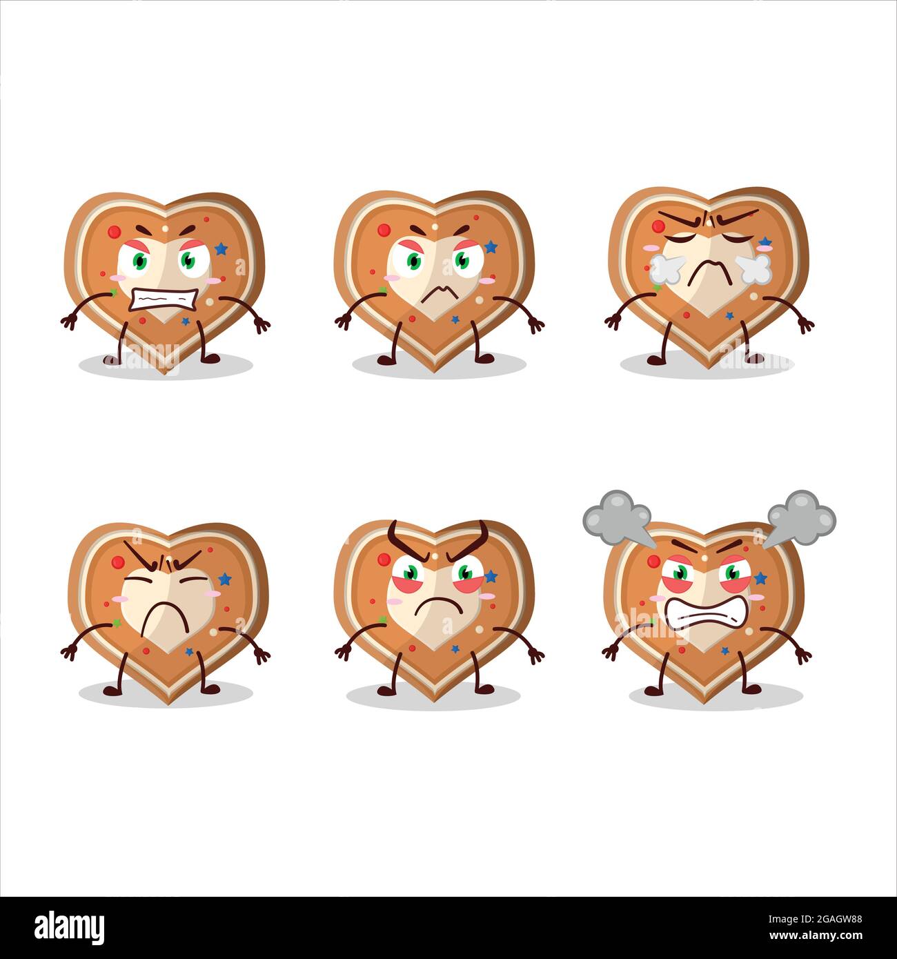 Gingerbread heart cartoon character with various angry expressions ...