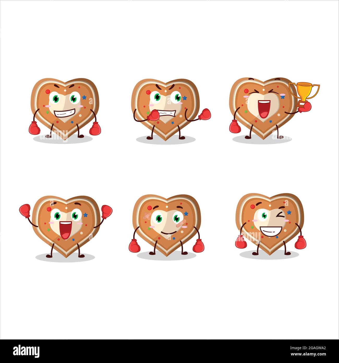 A sporty gingerbread heart boxing athlete cartoon mascot design. Vector ...