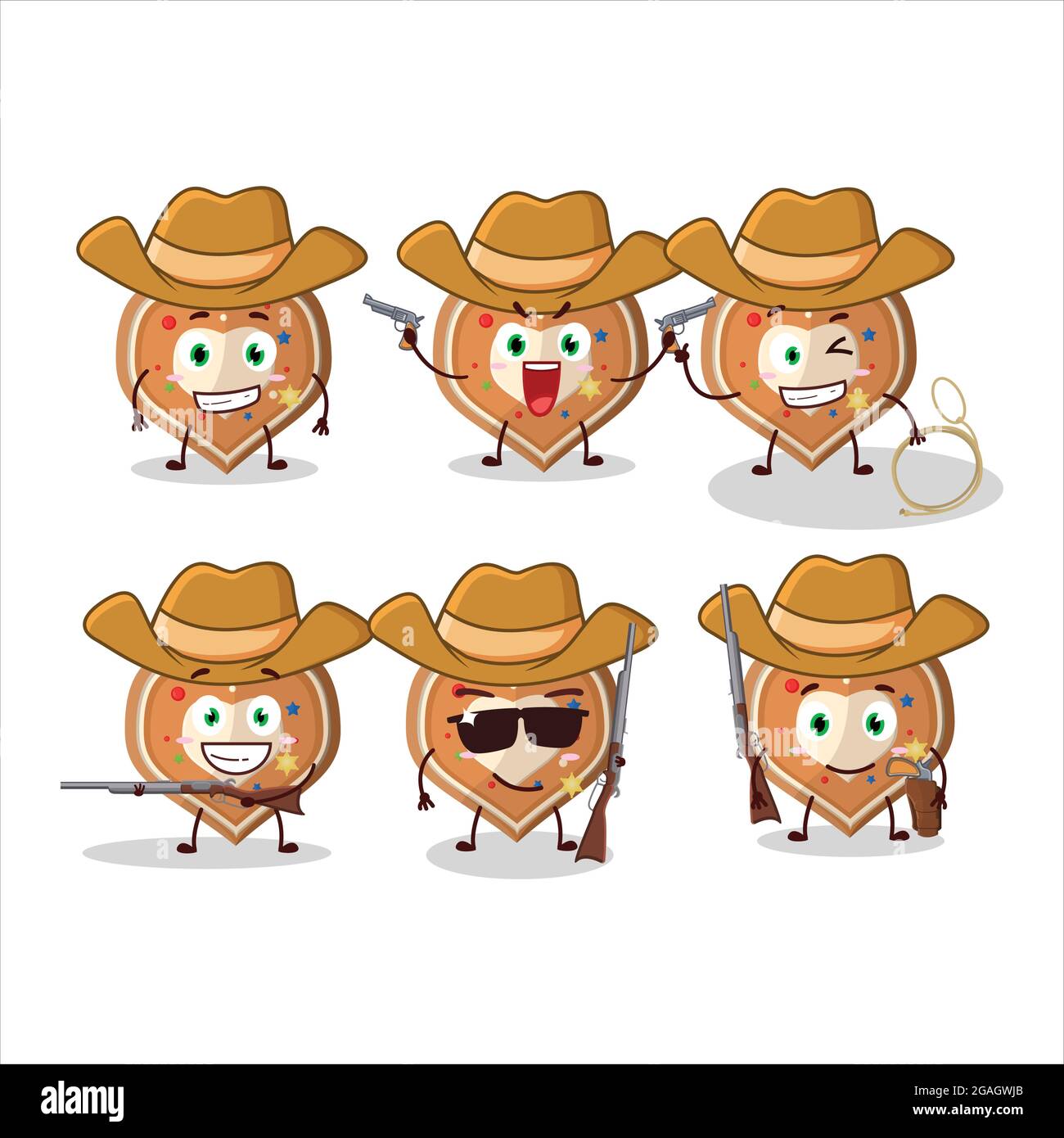 Cool cowboy gingerbread heart cartoon character with a cute hat. Vector ...