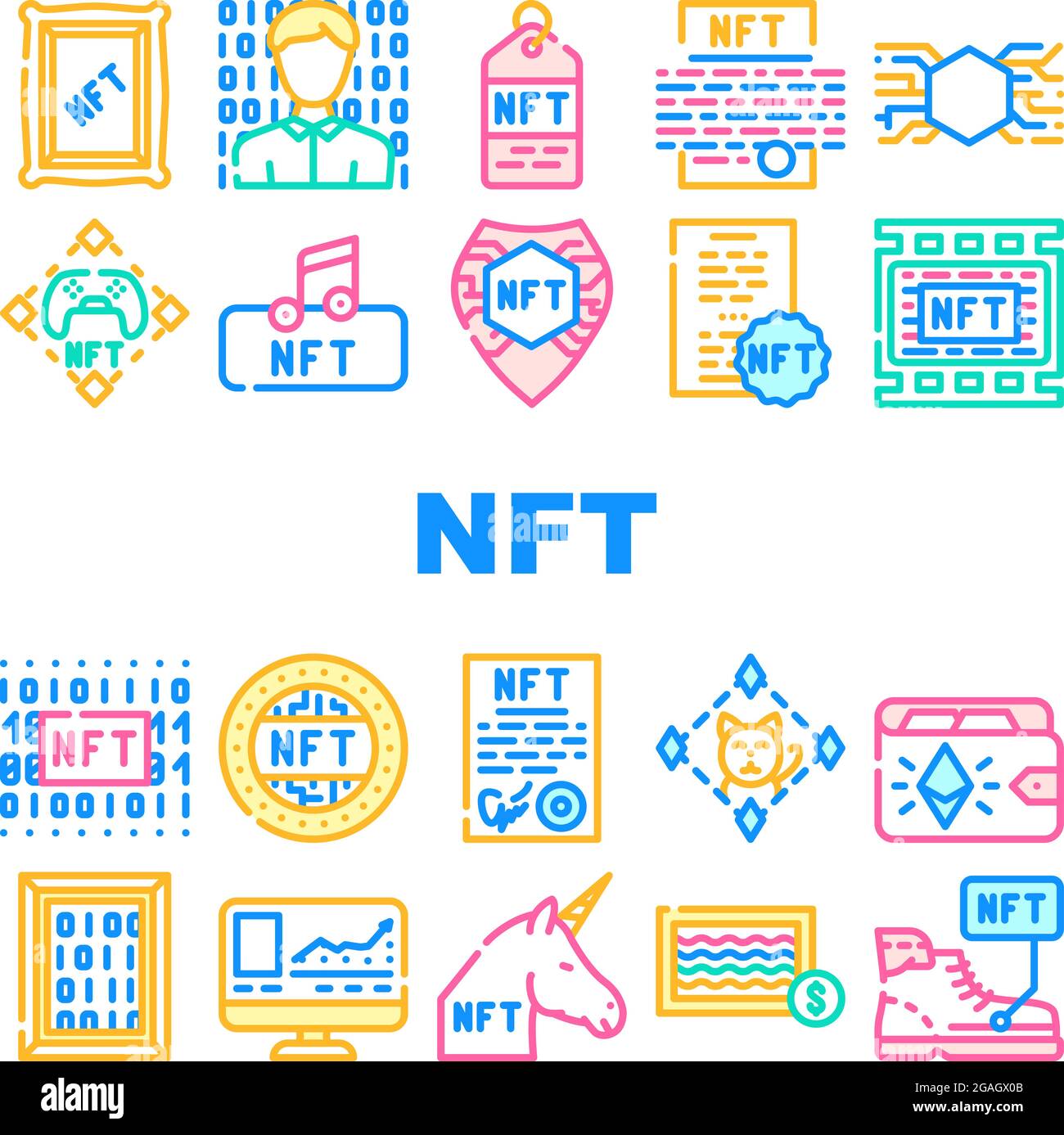 Nft Digital Technology Collection Icons Set Vector Stock Vector Image ...