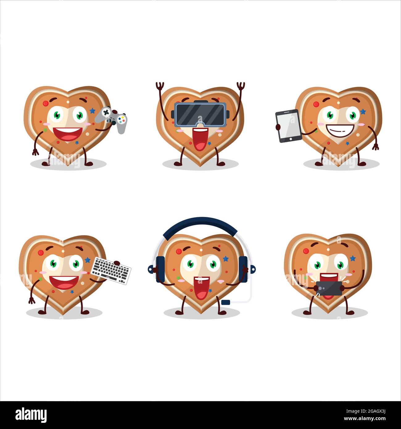 Gingerbread heart cartoon character are playing games with various cute ...
