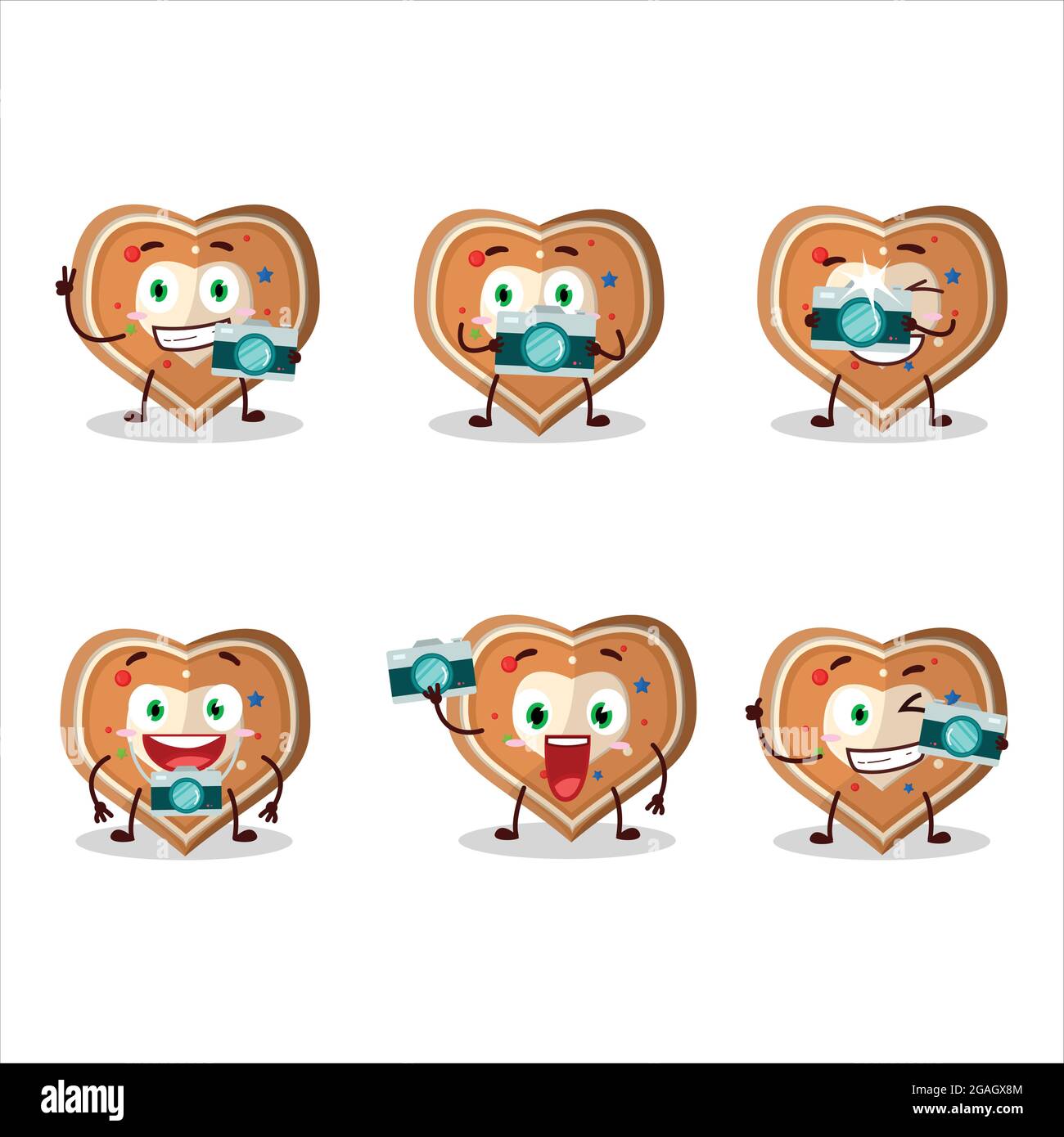 Photographer profession emoticon with gingerbread heart cartoon ...