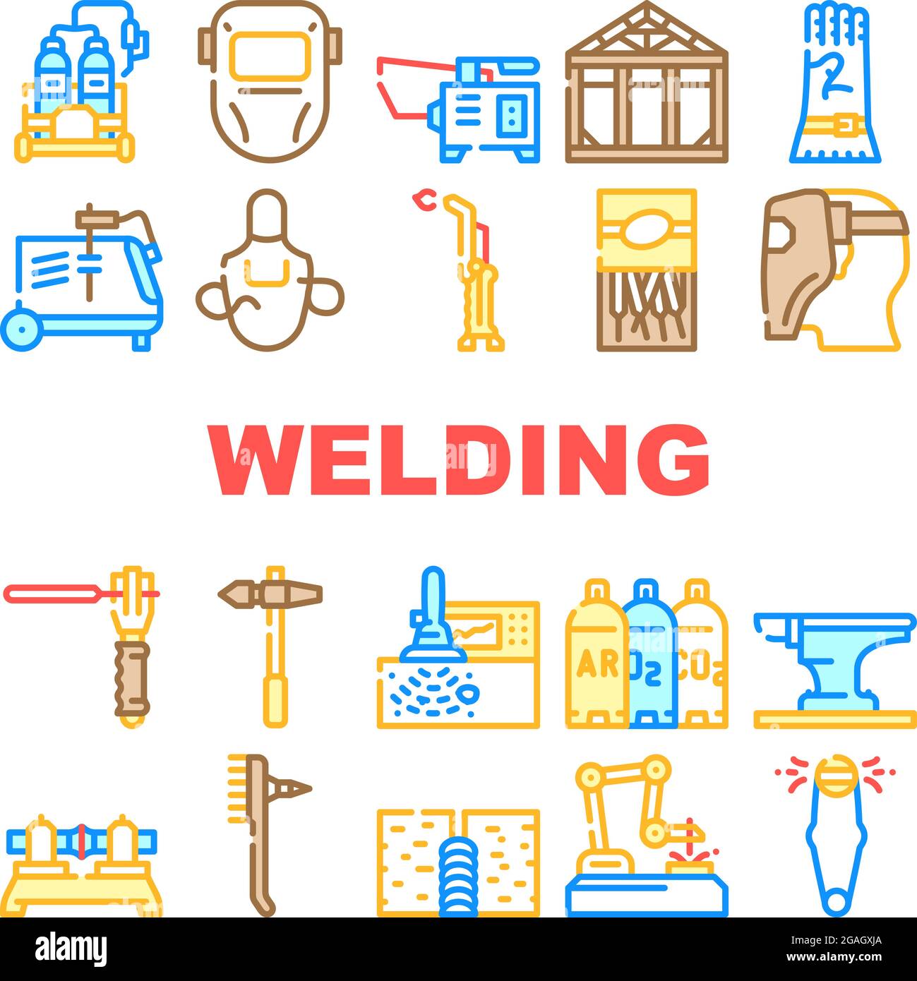 Welding Engineering Collection Icons Set Vector Stock Vector Image ...