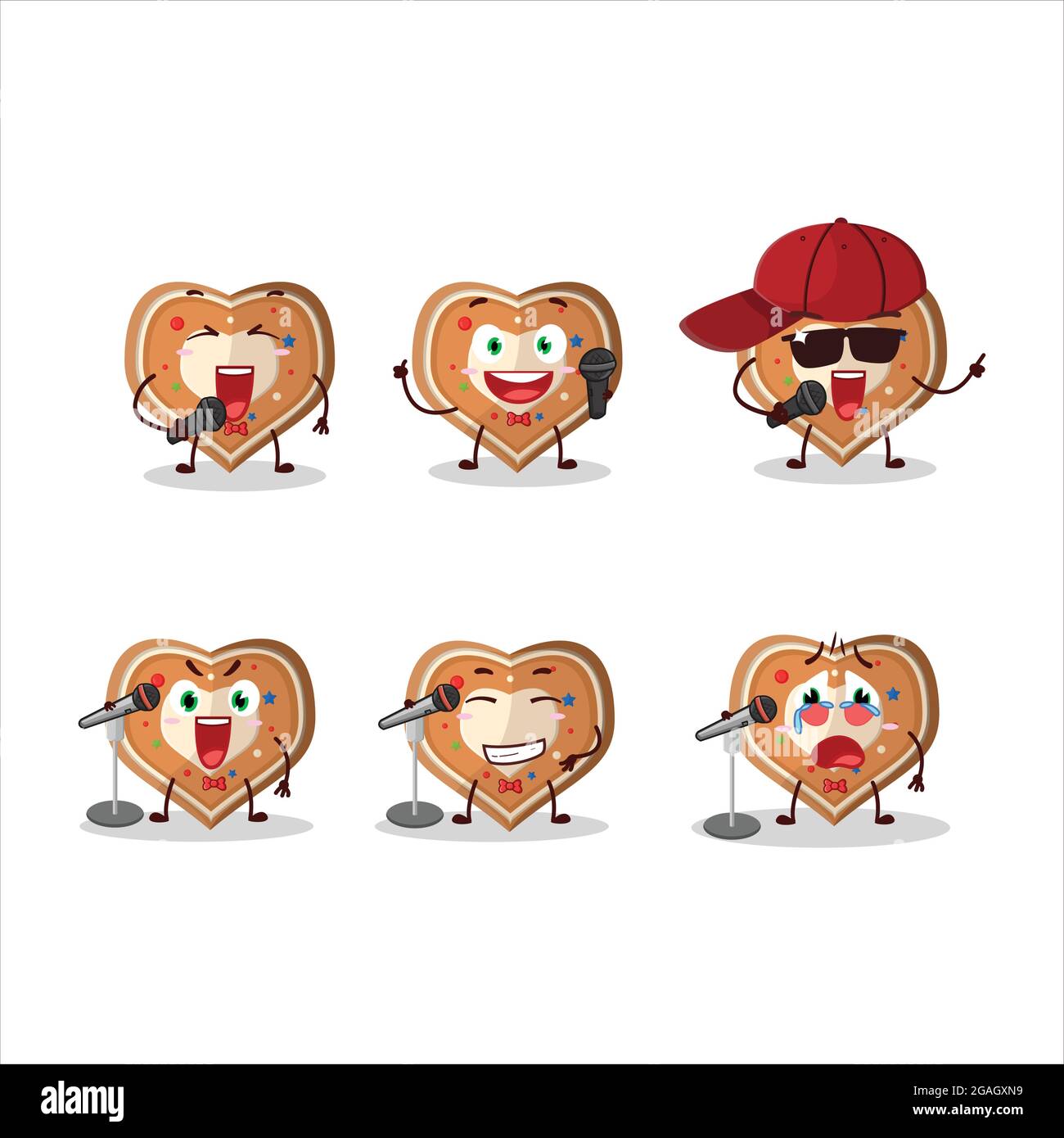 A Cute Cartoon design concept of gingerbread heart singing a famous ...