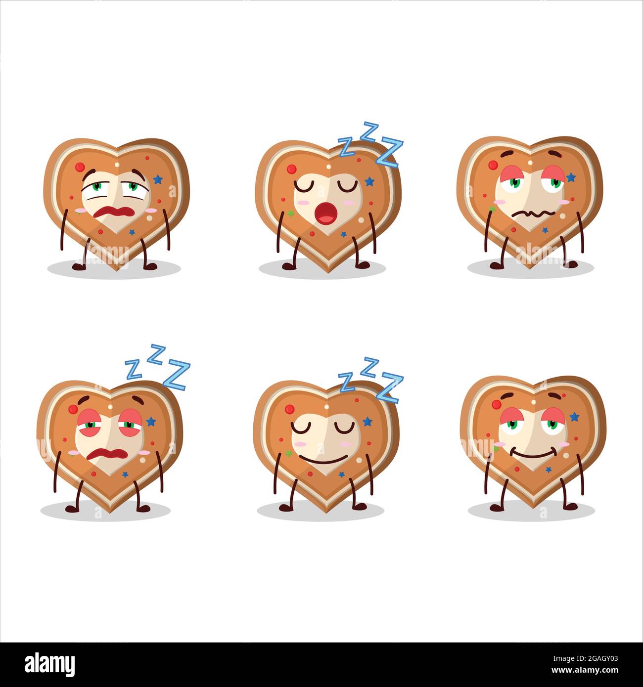 Cartoon character of gingerbread heart with sleepy expression. Vector ...