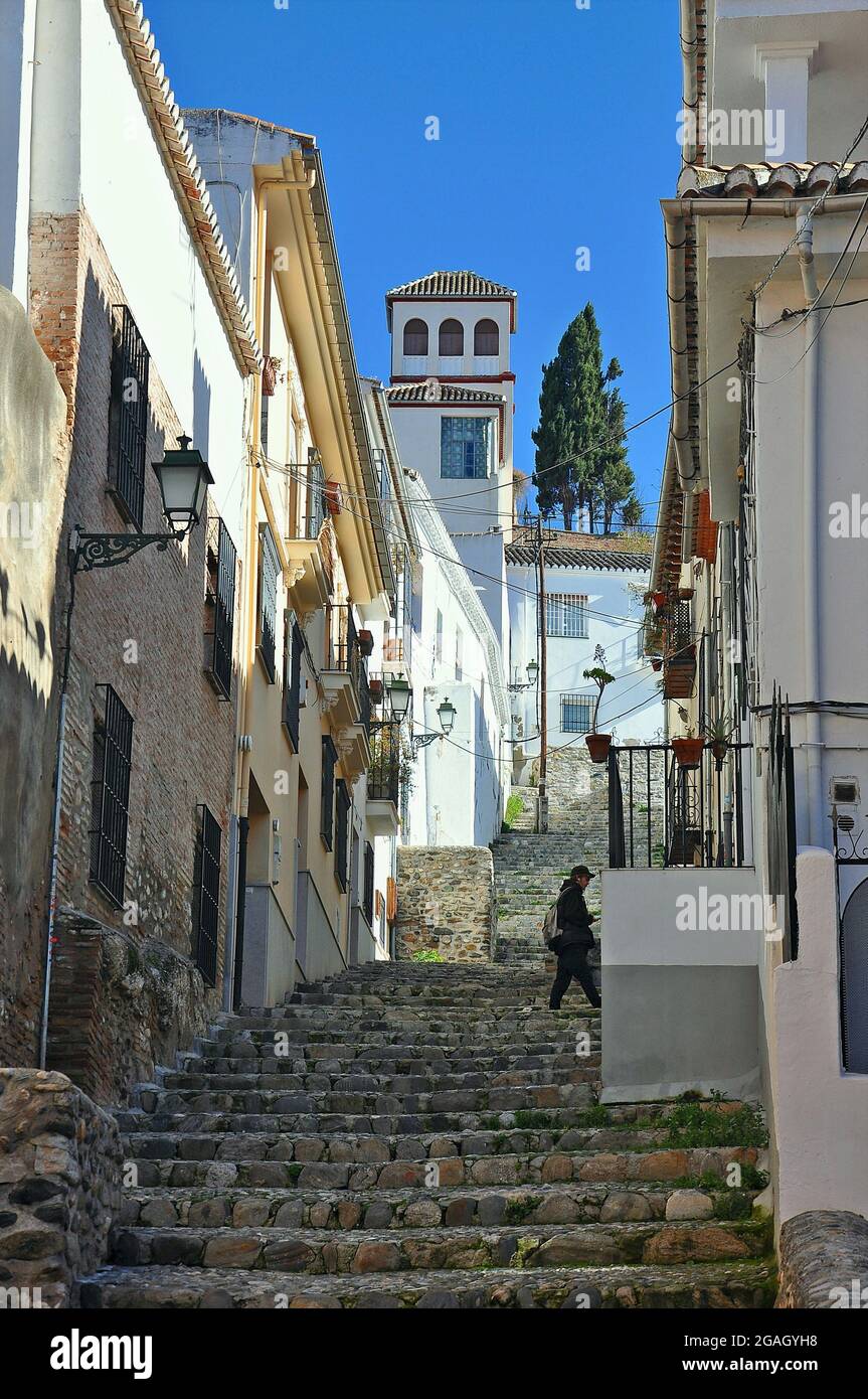 Streets of the Albaicin neighborhood in the Andalusian city of Granada ...