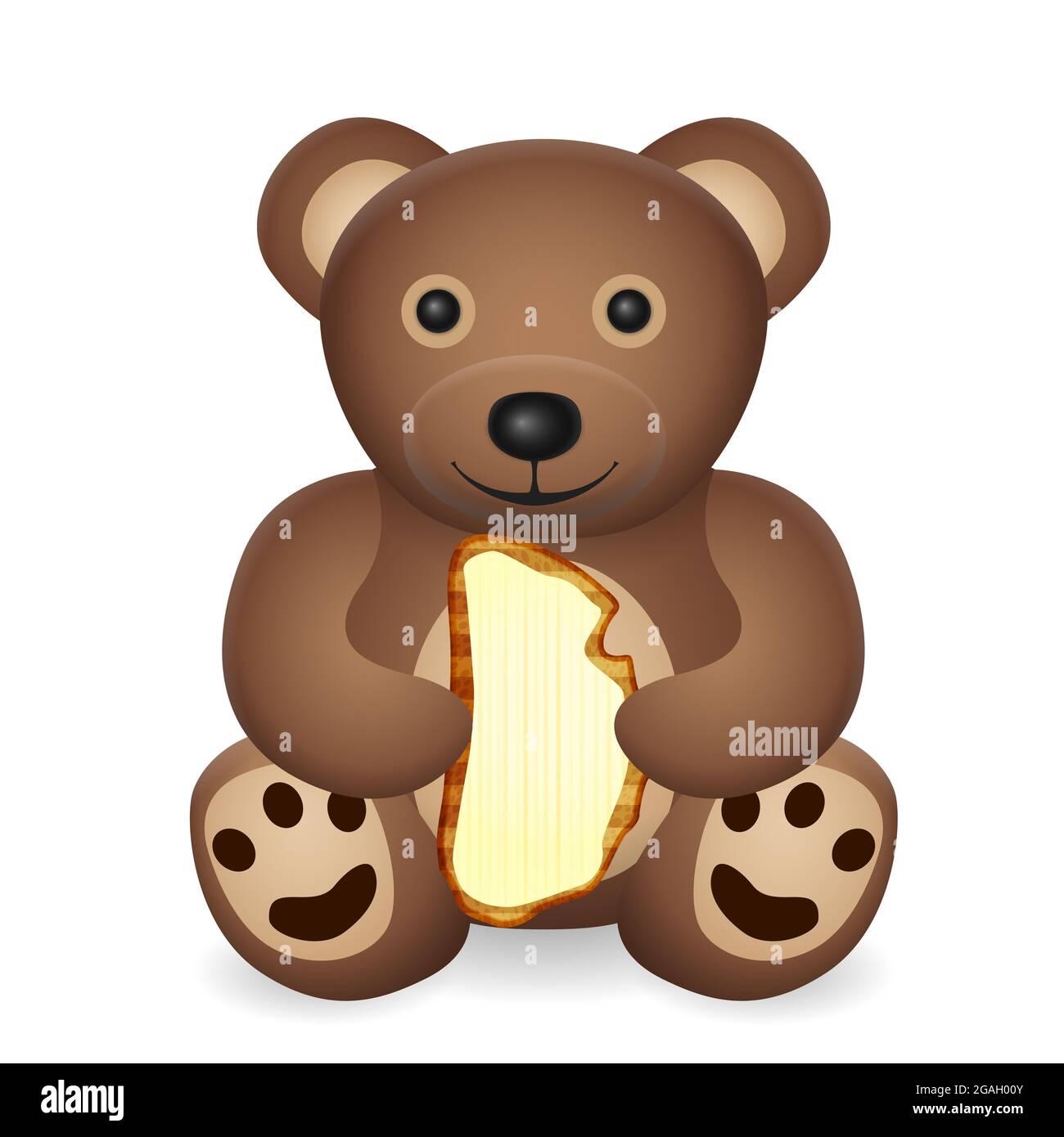 Teddy bear with bread toast on a white background. Vector illustration ...