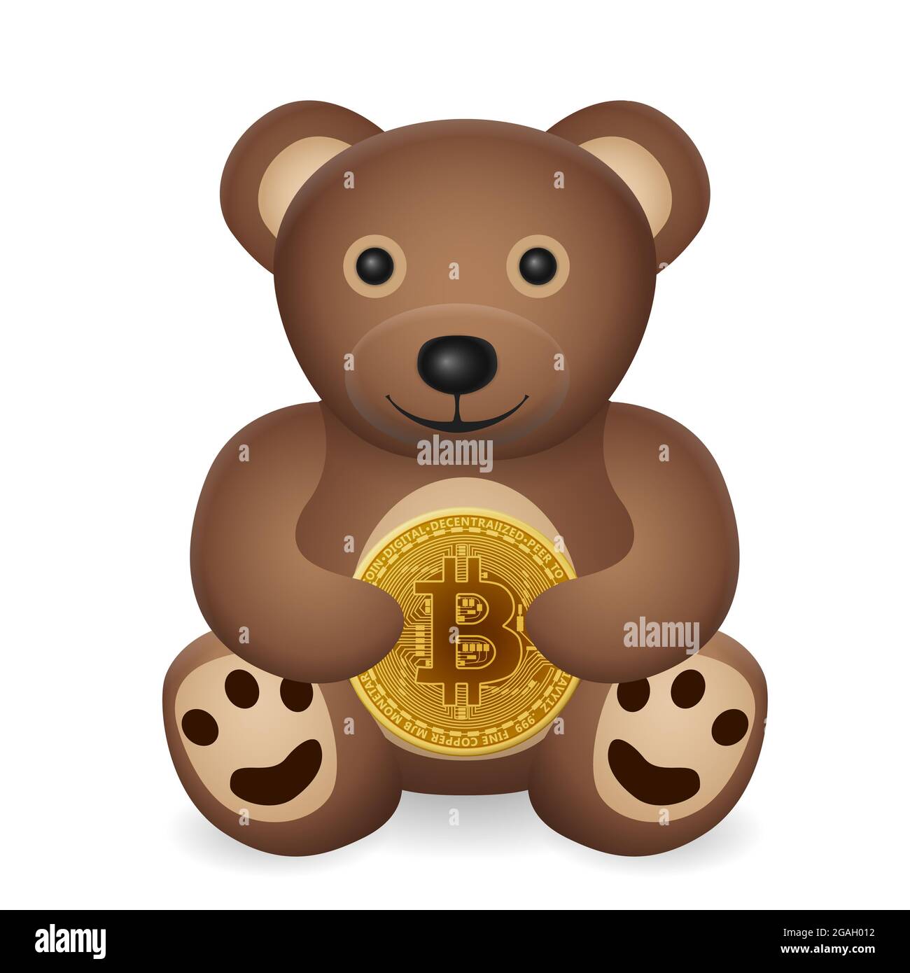 Teddy bear with bitcoin coin on a white background. Vector illustration ...