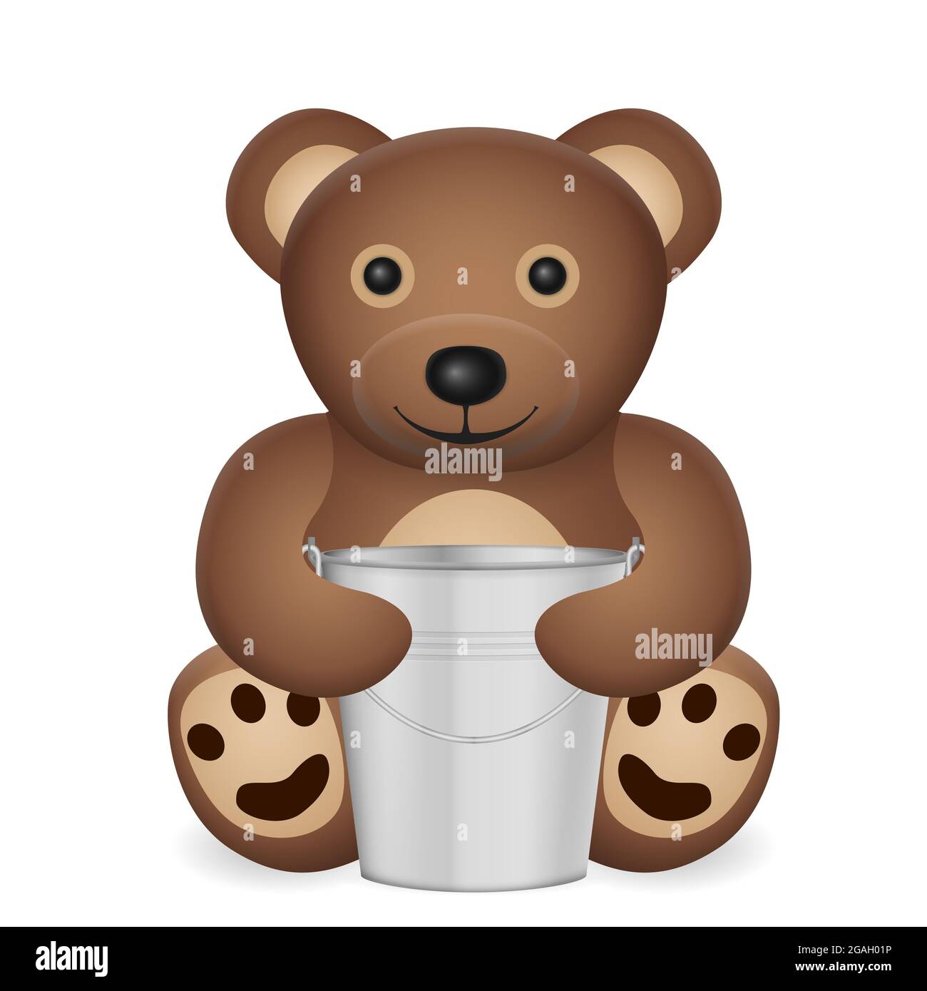 Teddy bear with bucket on a white background. Vector illustration Stock ...