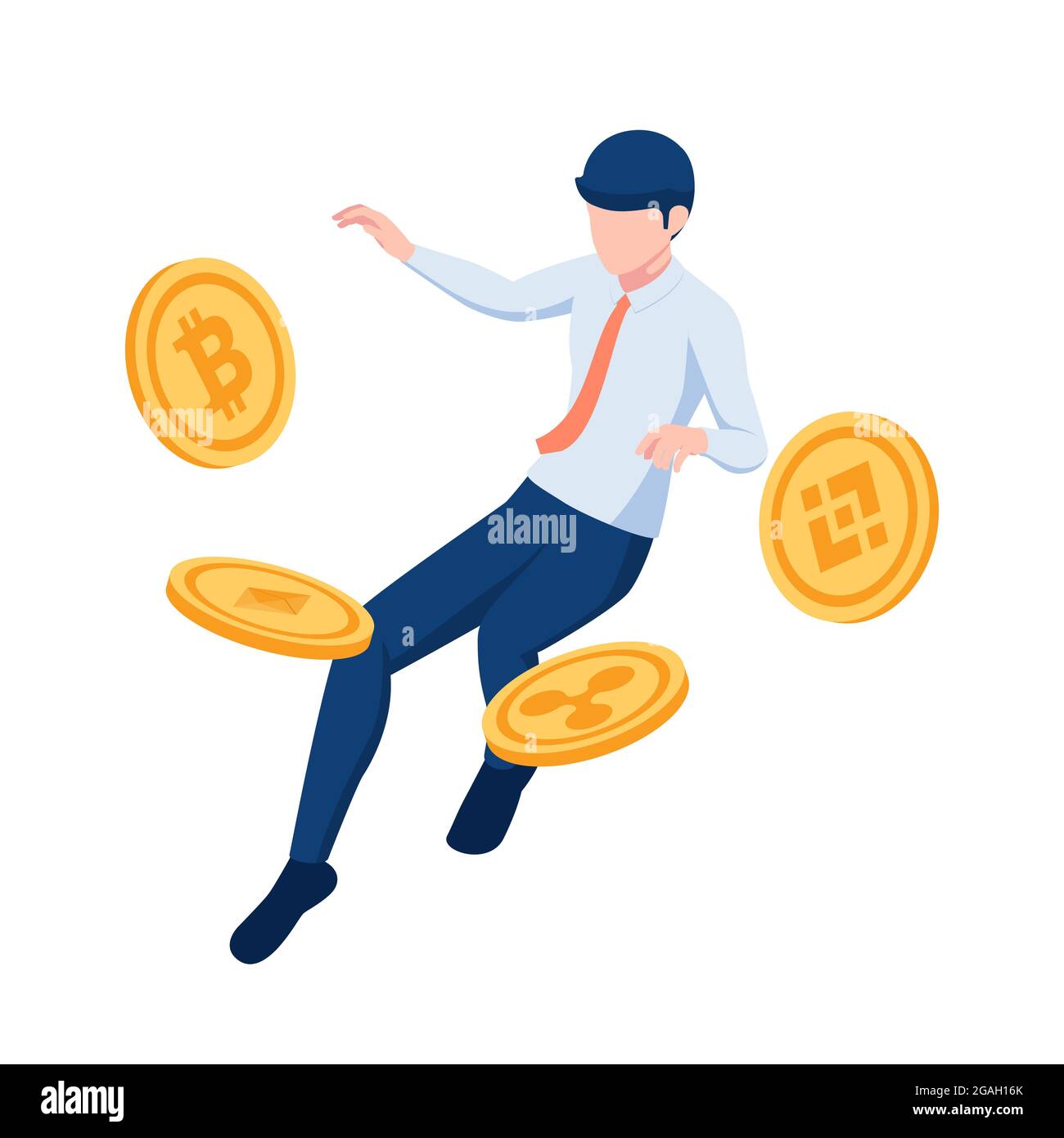 Flat 3d Isometric Businessman Floating with Cryptocurrency Coin Symbol ...