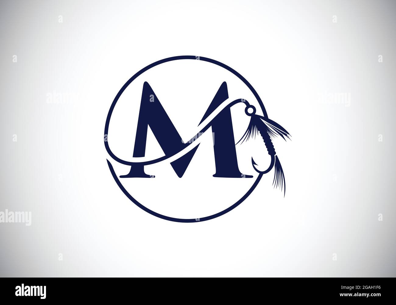Initial M monogram letter alphabet with fishing Hook. Fishing logo ...
