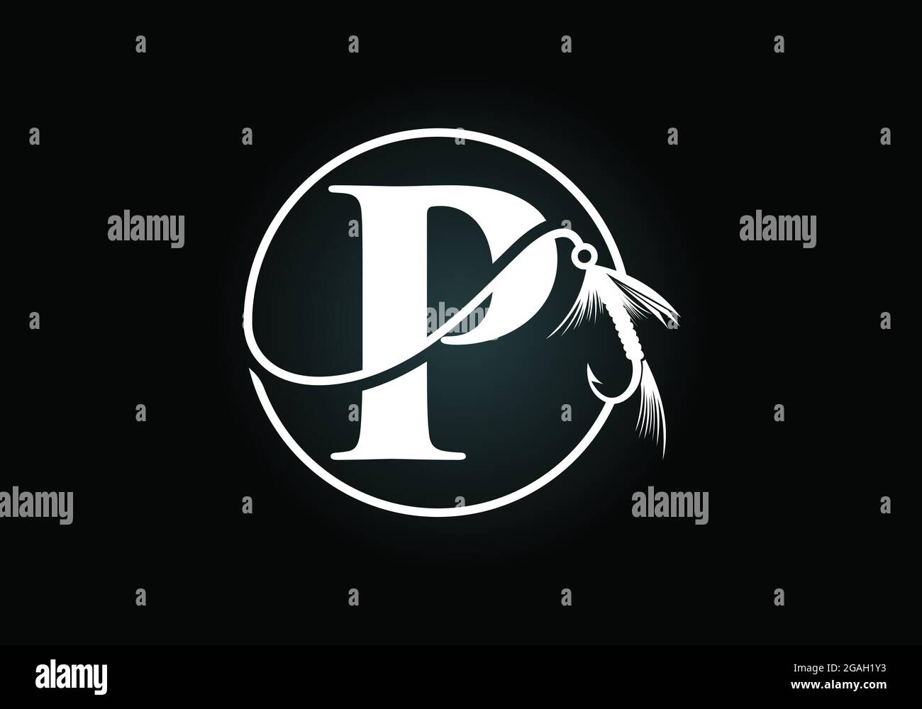 Initial P monogram letter alphabet with fishing Hook. Fishing logo ...