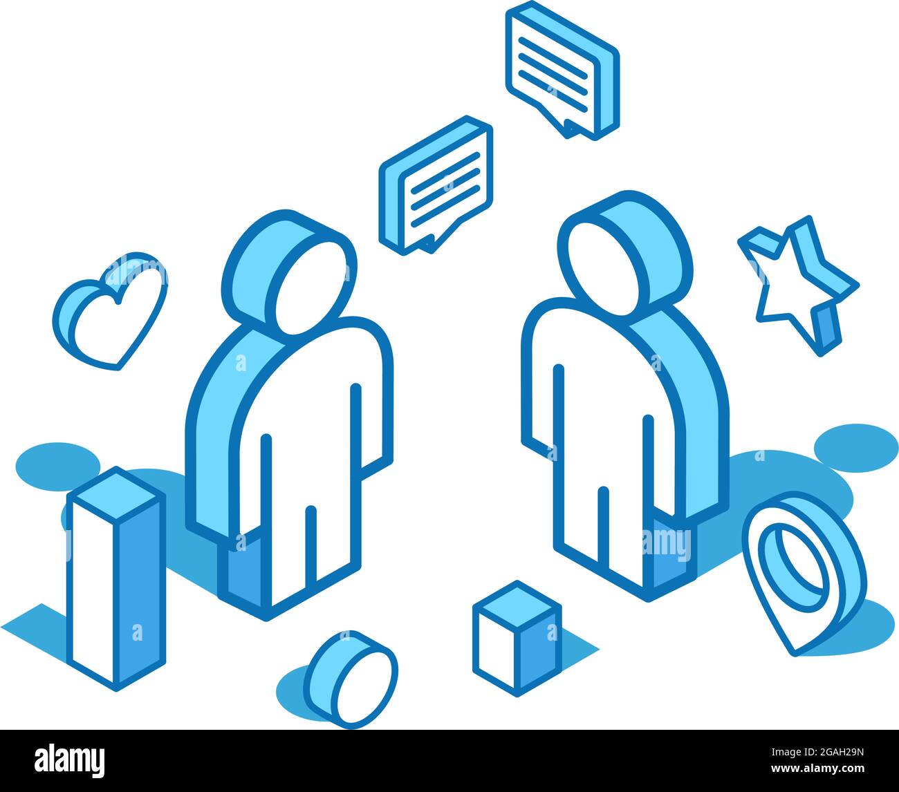 Team blue line isometric illustration. People group, partnership 3D ...
