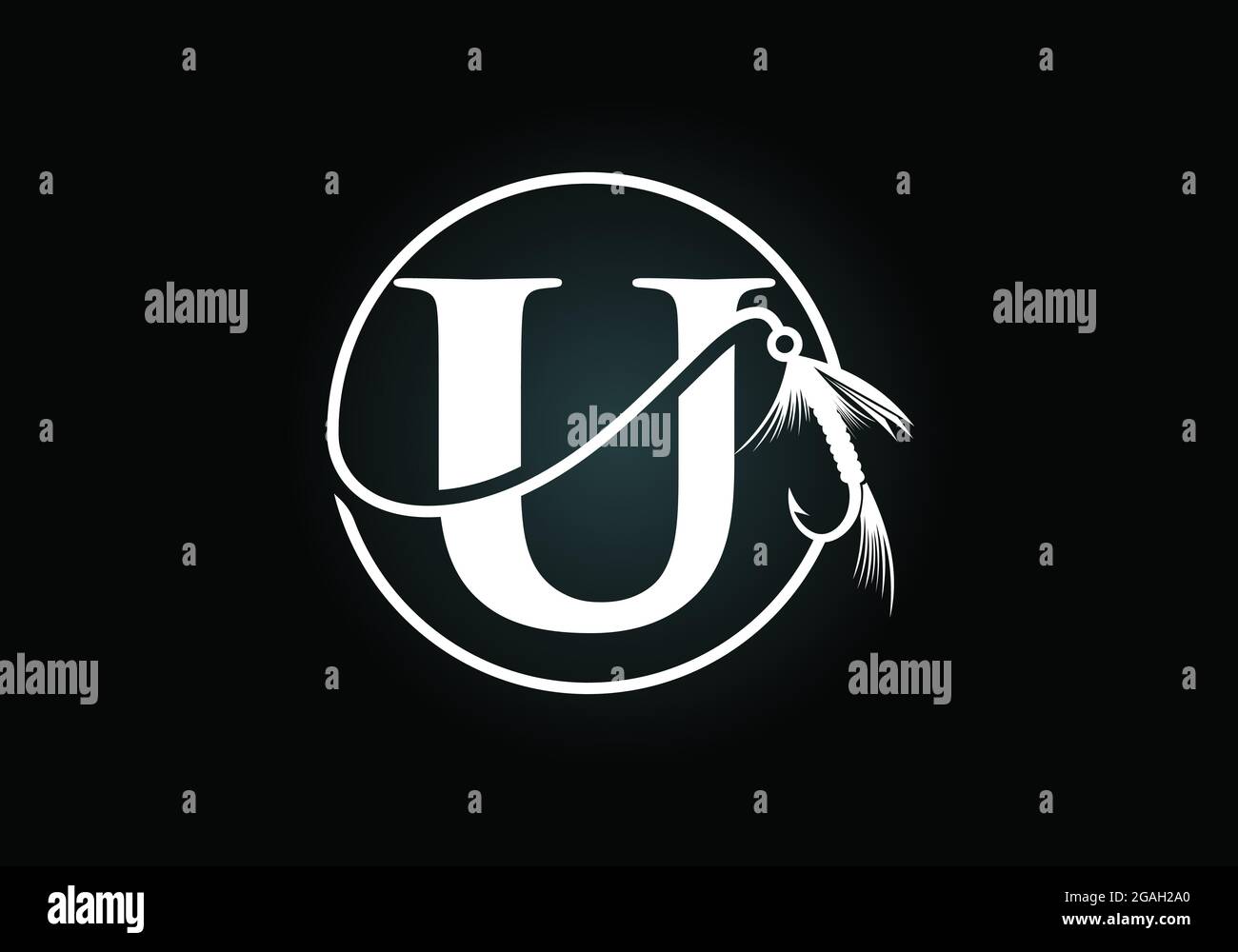 Initial U monogram letter alphabet with fishing Hook. Fishing logo ...