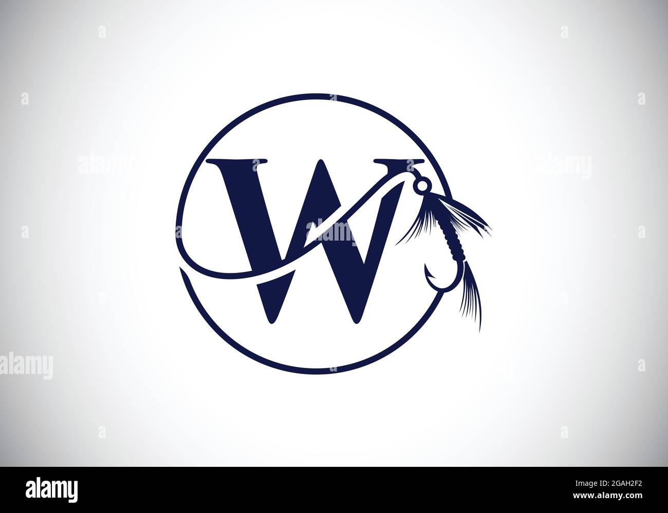 Initial W monogram letter alphabet with fishing Hook. Fishing logo ...