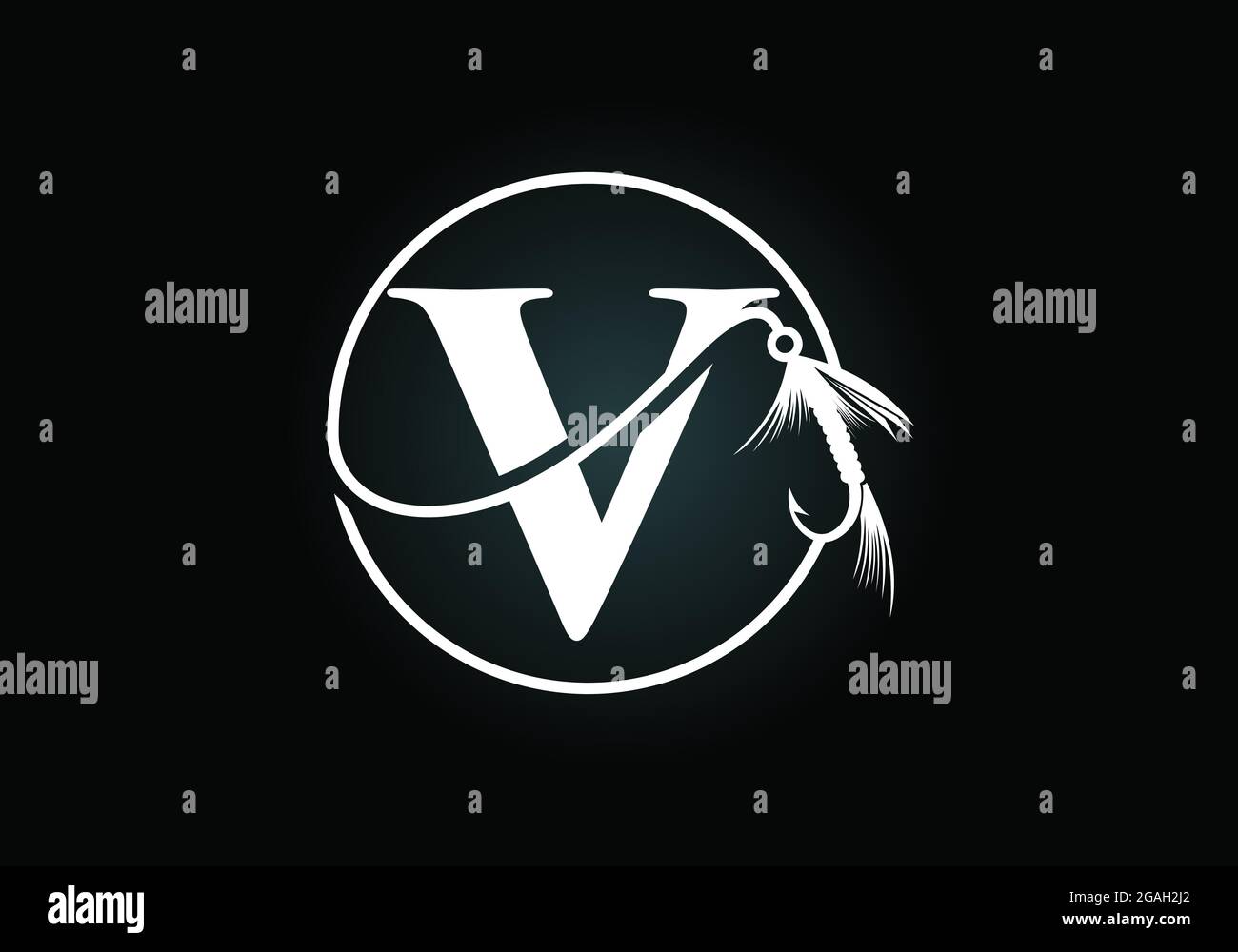 Initial V monogram letter alphabet with fishing Hook. Fishing logo ...