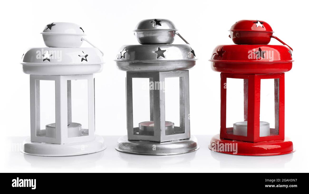 Three decorative lanterns, isolated on white Stock Photo - Alamy