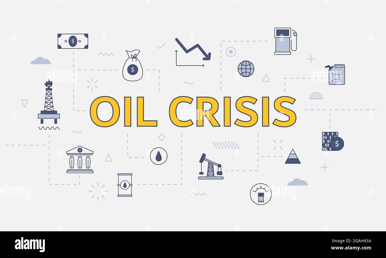oil crisis concept with icon set with big word or text on center vector ...