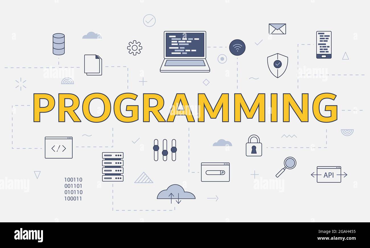 programming concept with icon set with big word or text on center ...