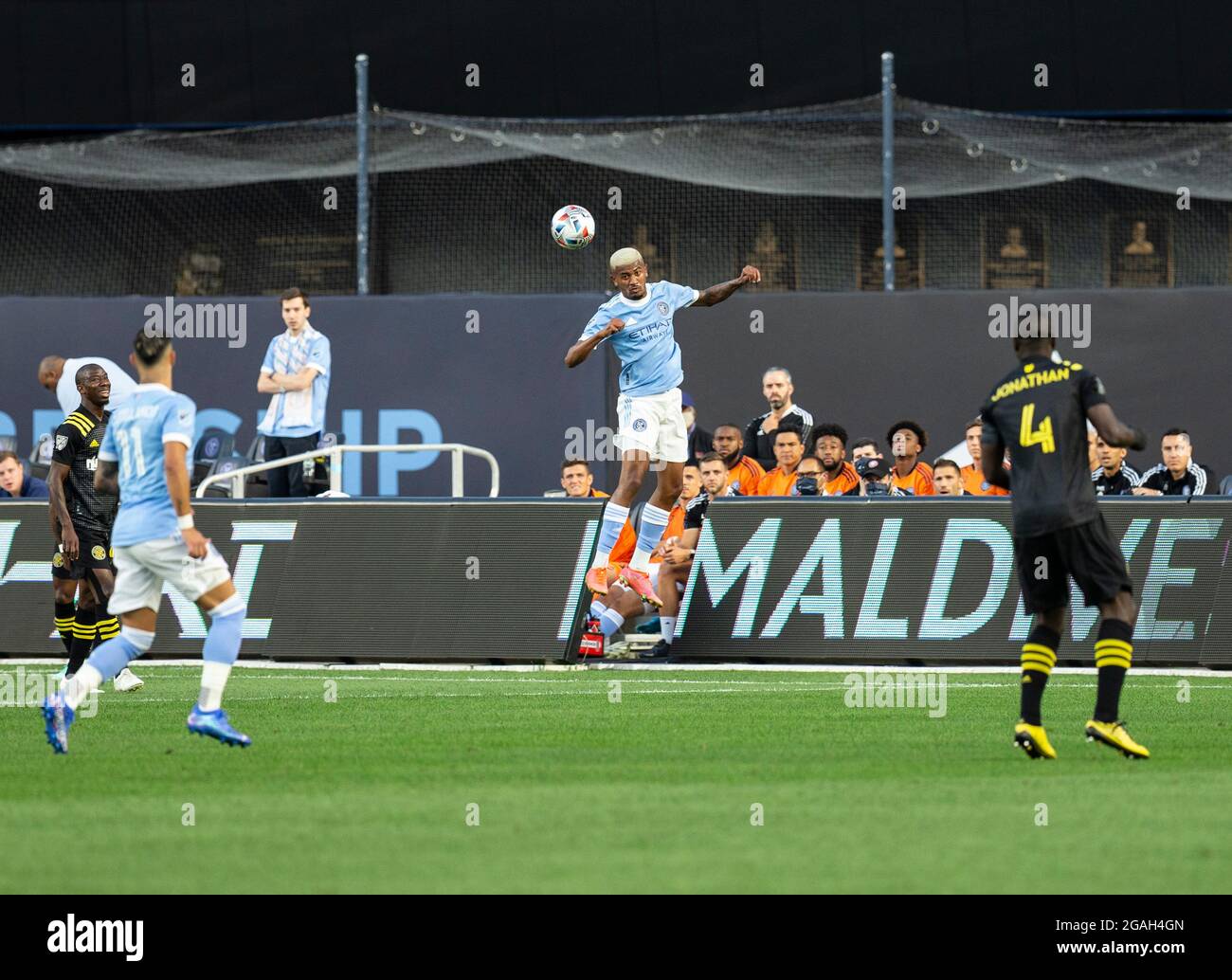 New York, NY - July 30, 2021: Thiago Andrade (8) of NYCFC controls ball ...